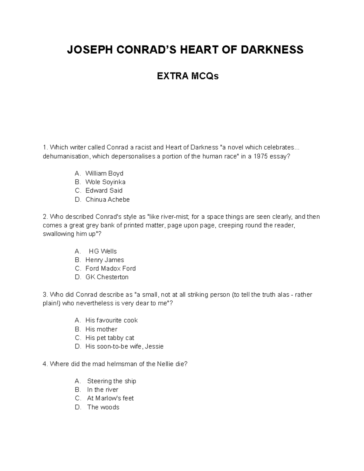 Untitled document - Model question - JOSEPH CONRAD’S HEART OF DARKNESS ...