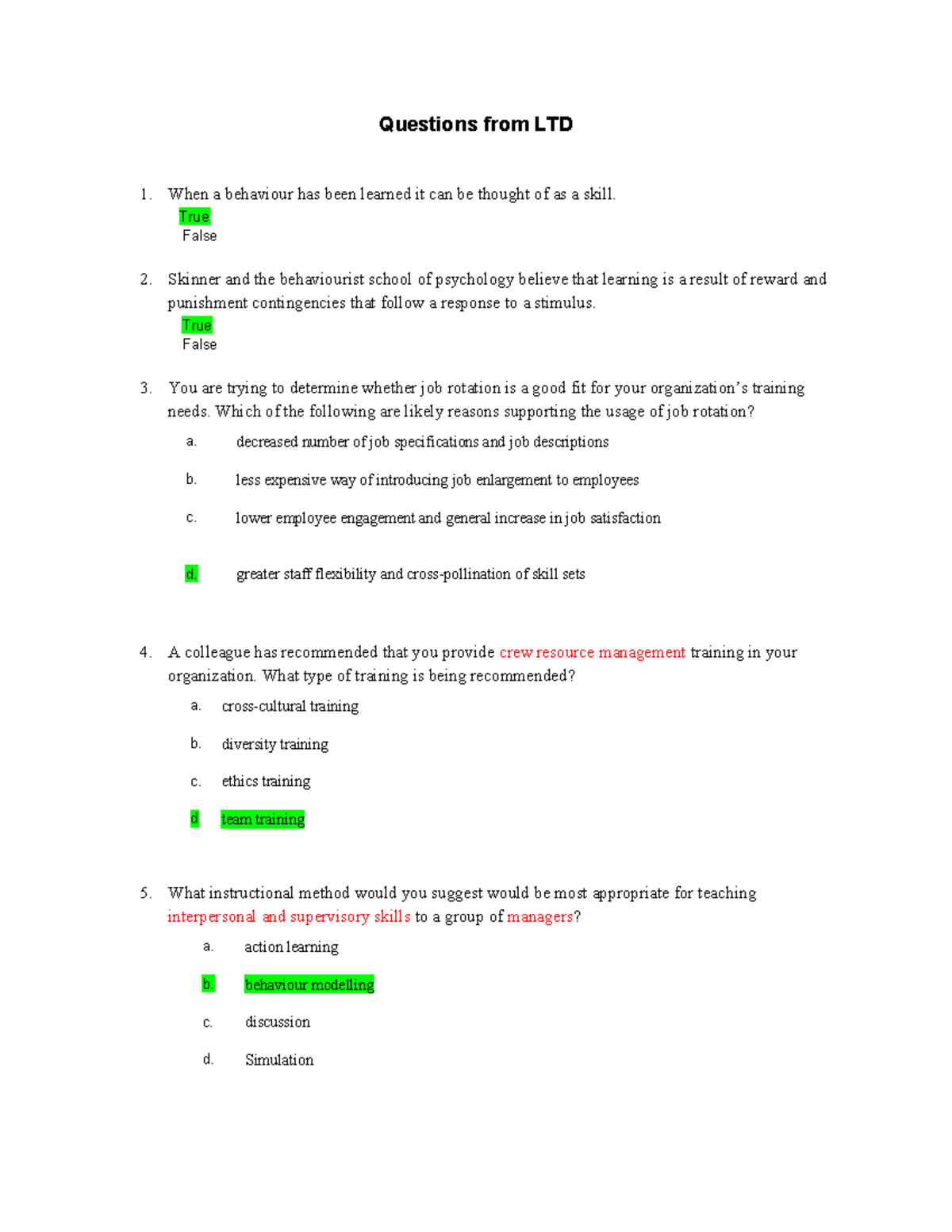 LTD Questions - practice materials - Questions from LTD 1. When a ...