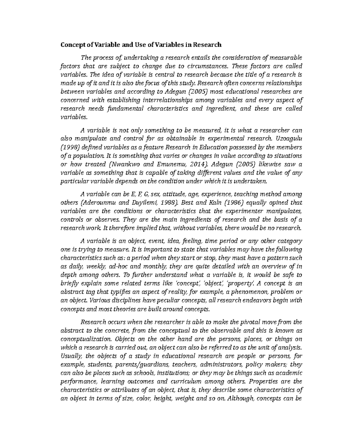 Concept of Variable and Use of Variables in Research - These factors ...