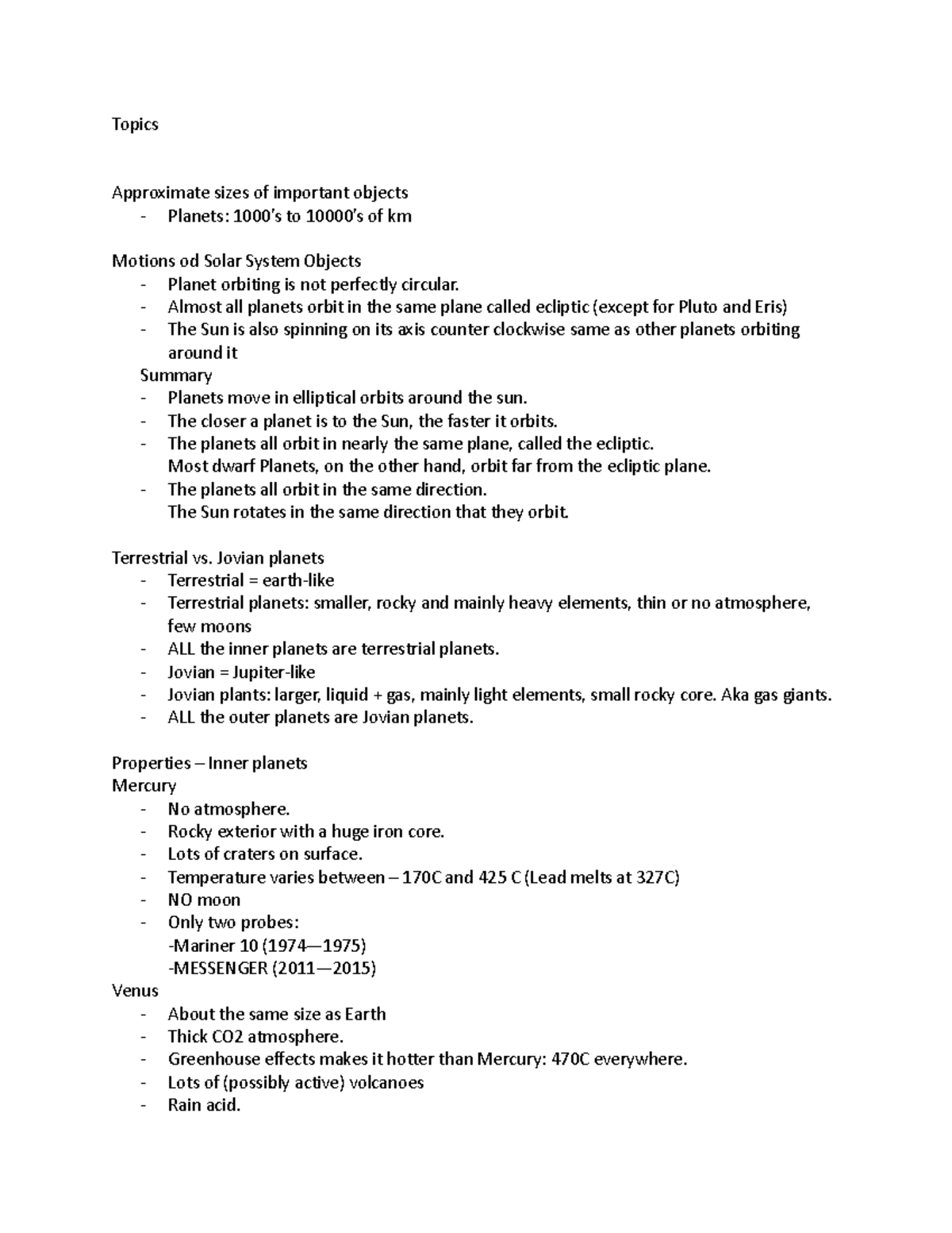 AST101 - Lectures - Helpful notes - Topics Approximate sizes of ...