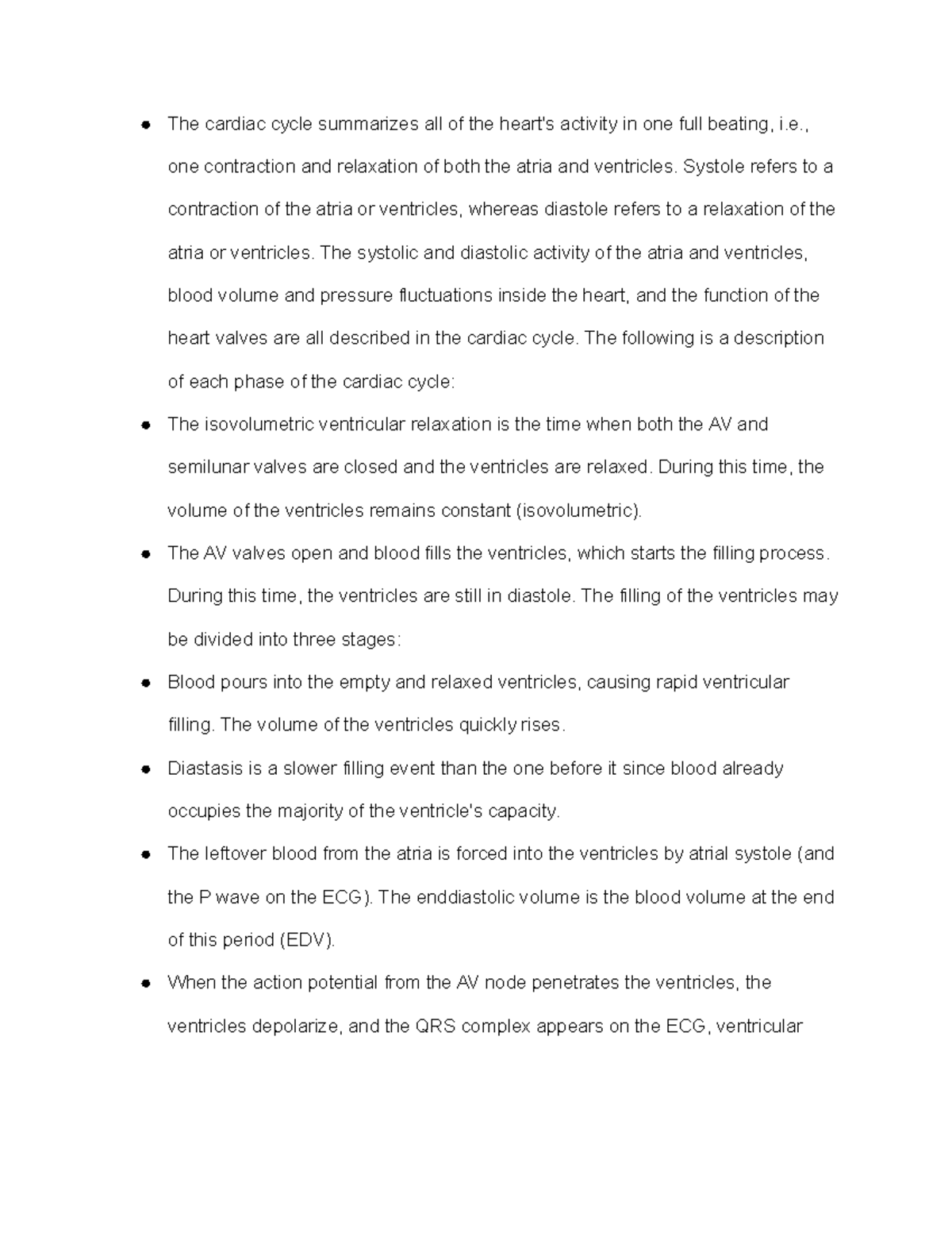 Cardiac cycle - notes - The cardiac cycle summarizes all of the heart's ...