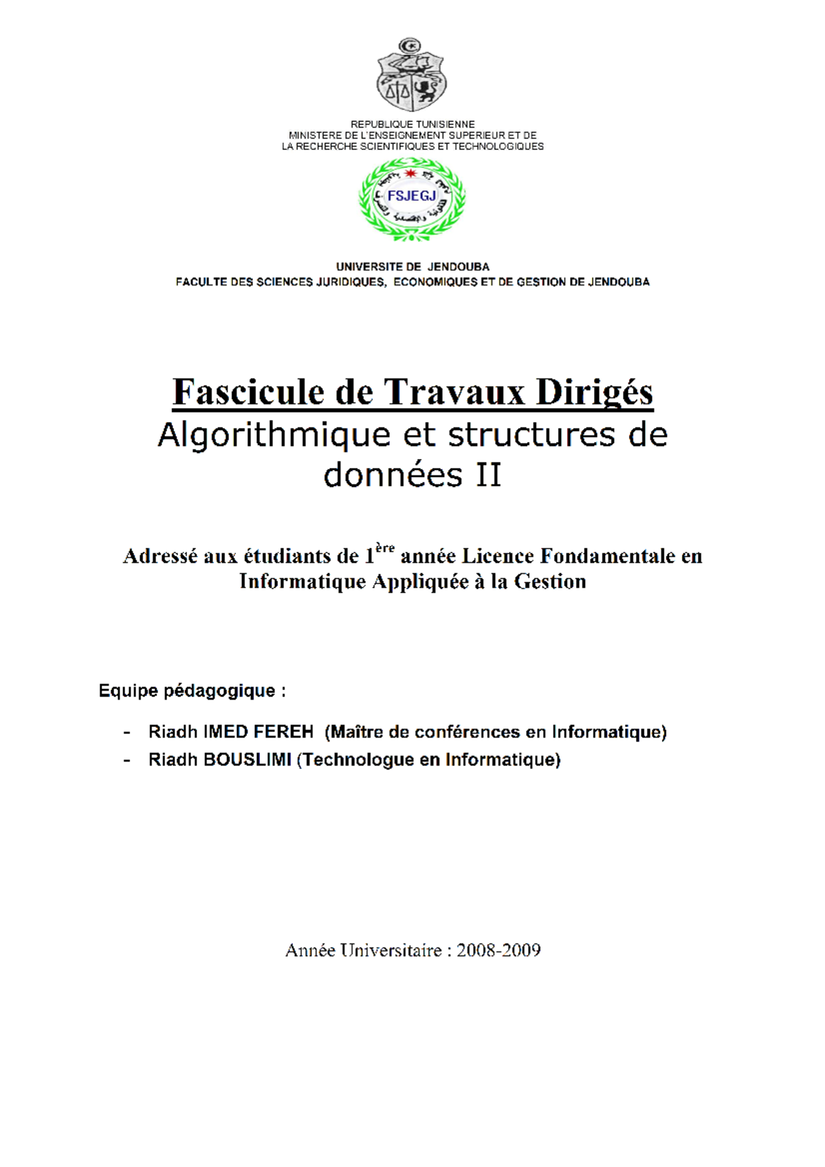 Fascicule-TD-ASD2 - informatique cours - - Studocu