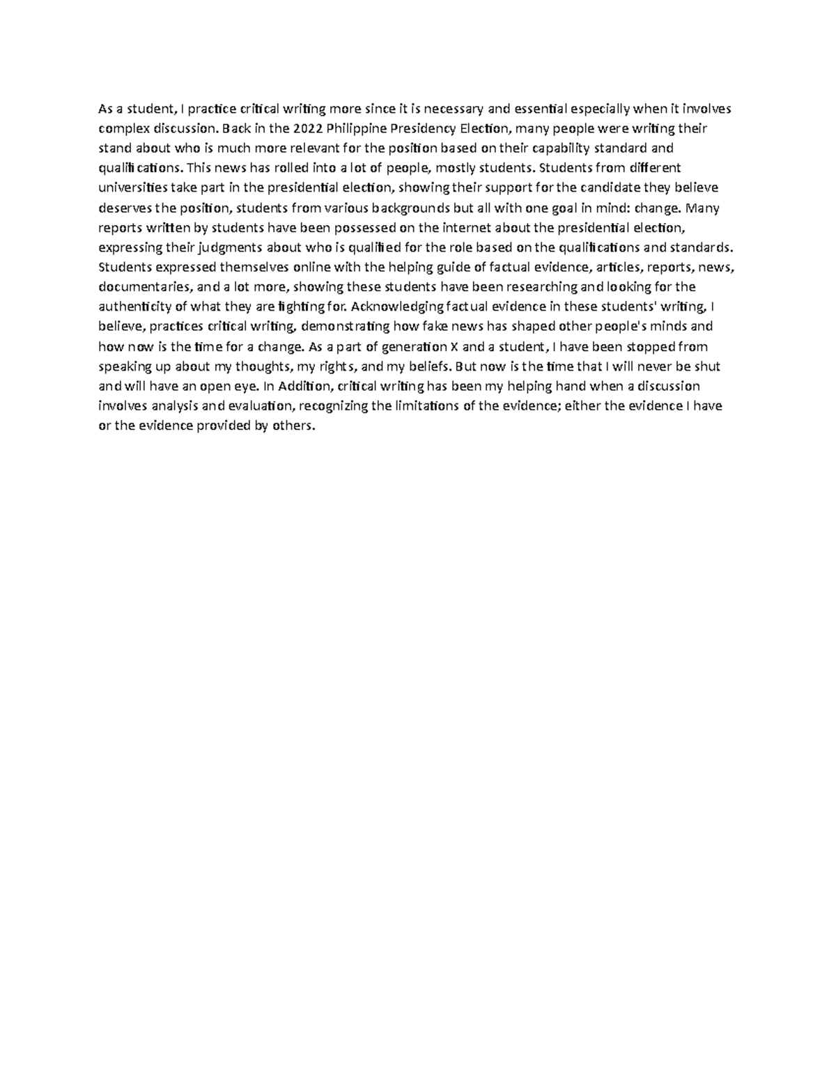 Critical Writing - yass - As a student, I practice critical writing ...