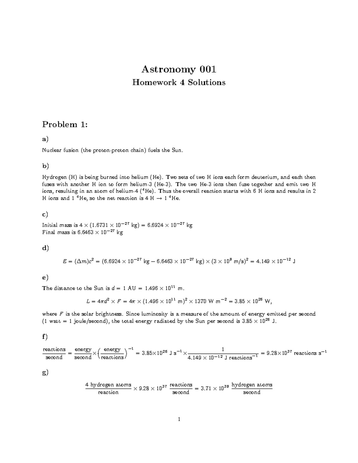 Homework 4 solutions - Astronomy 001 Homework 4 Solutions Problem 1: a ...
