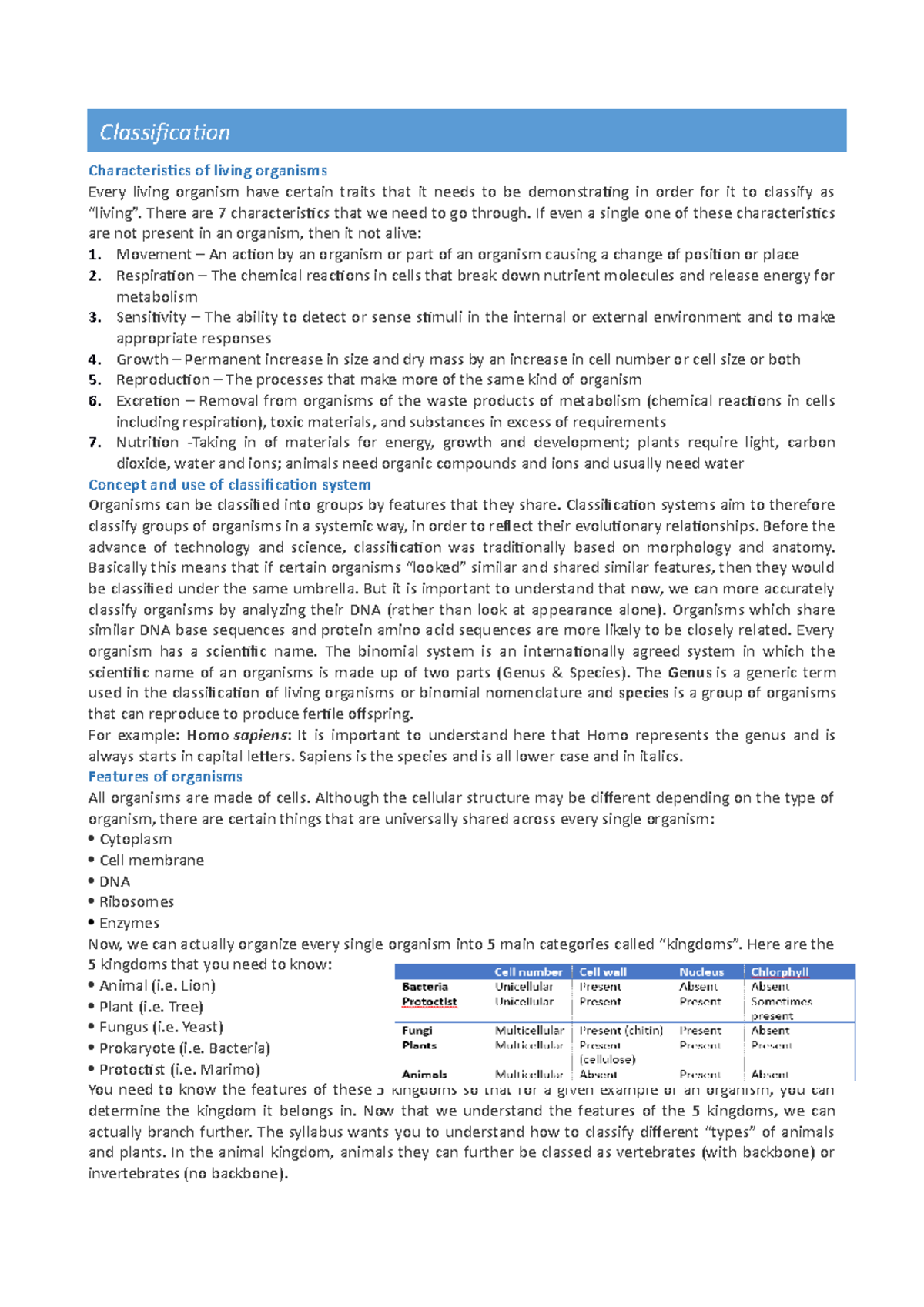 characteristics of living organisms in the world - Characteristics of ...