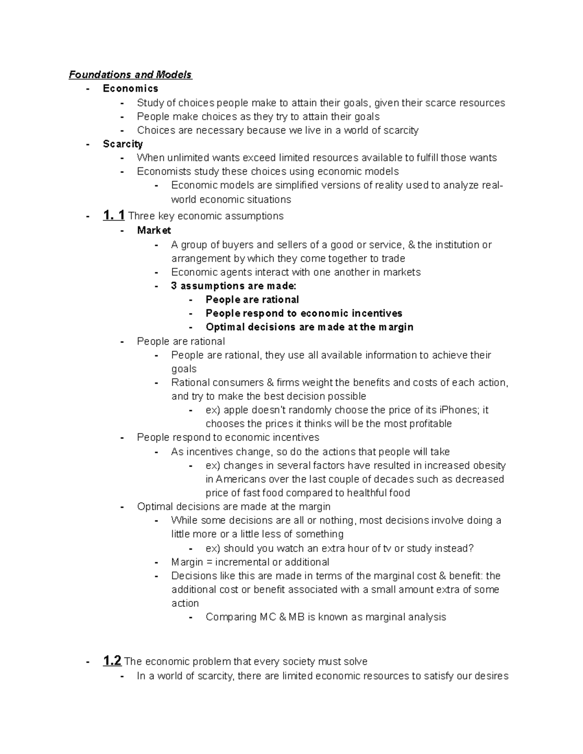 Chapter 1 - Foundations and Models - Economics - Study of choices ...