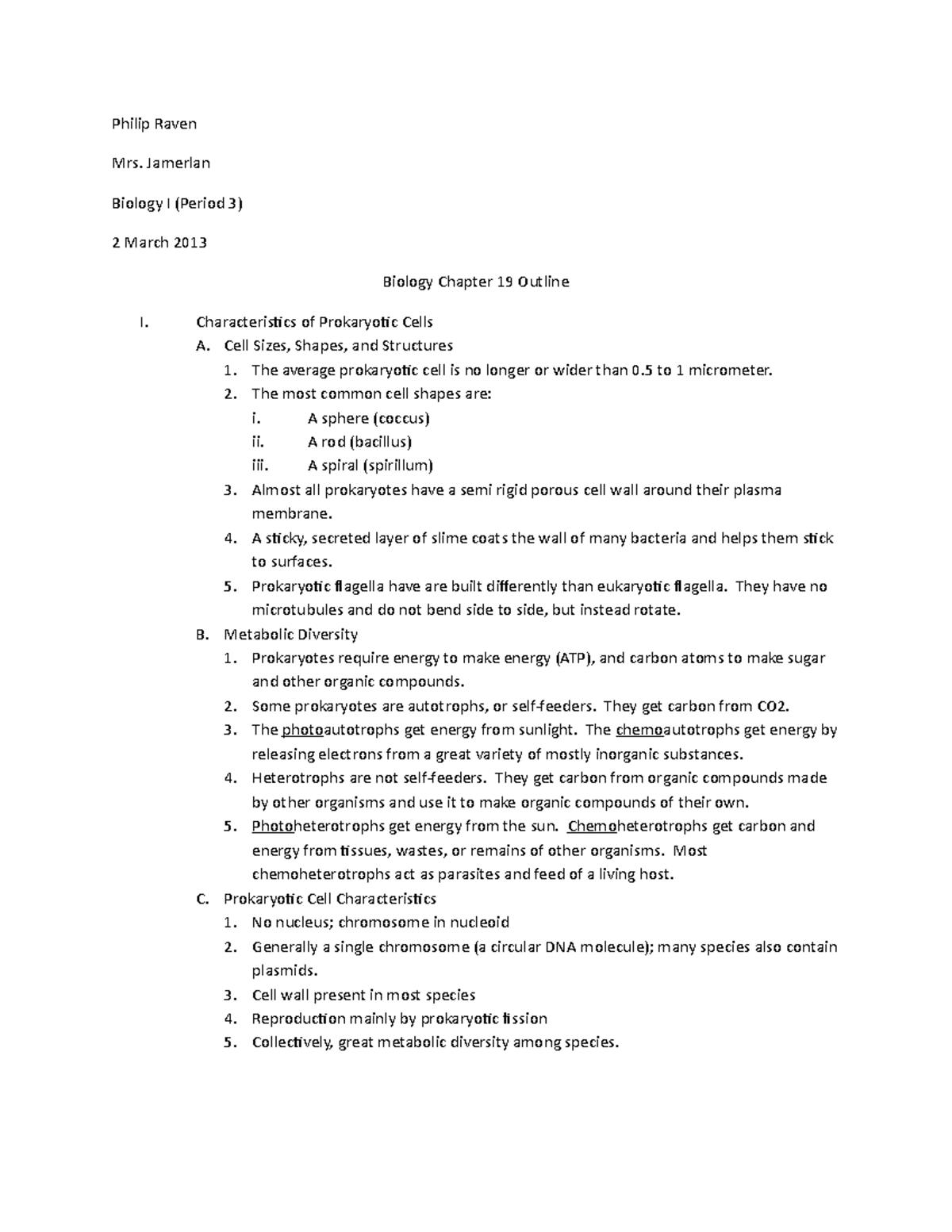 Chapter 19 Biology Notes - Philip Raven Mrs. Jamerlan Biology I (Period ...