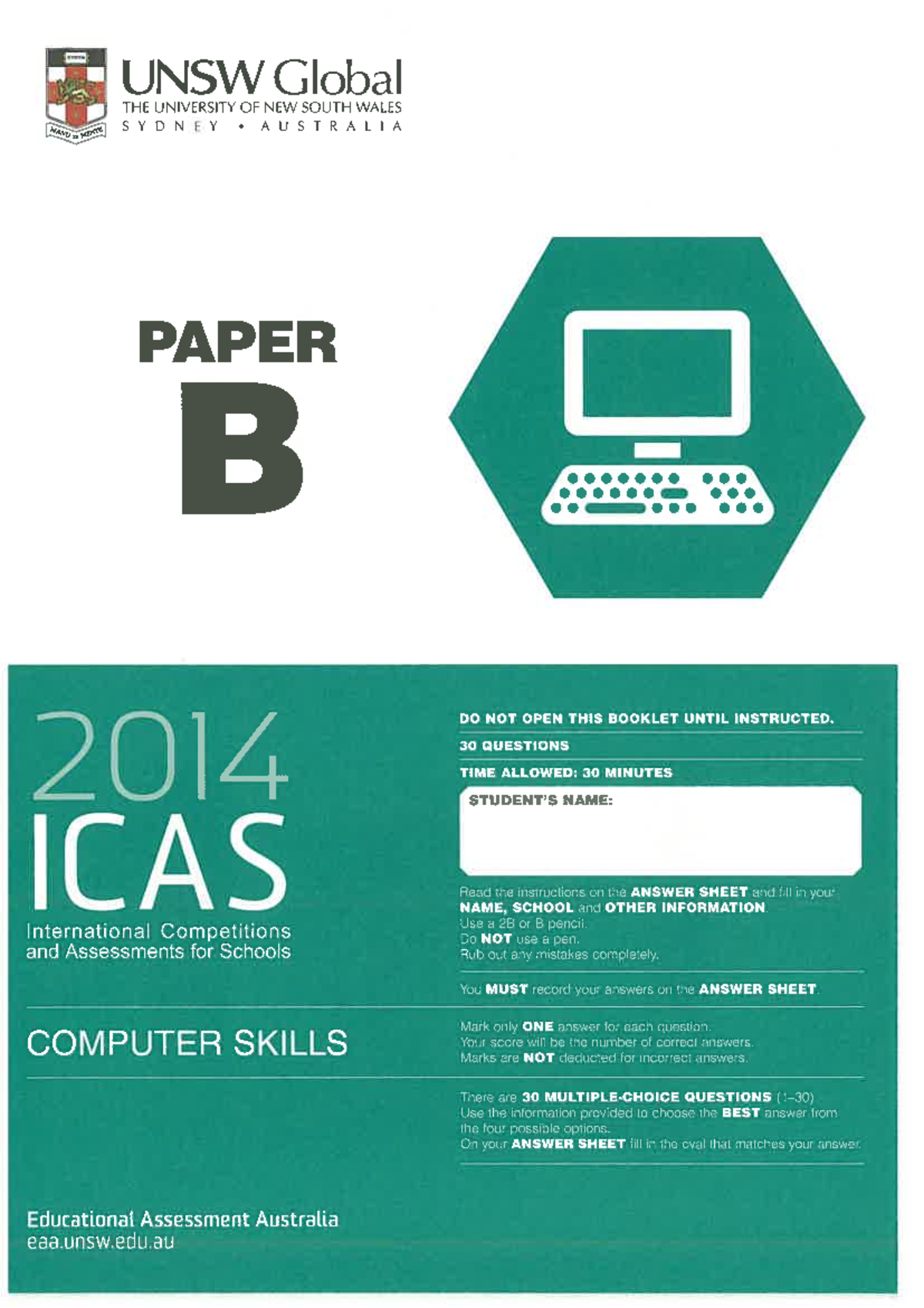 2014 ICAS Computer B - dfdfd - UNSW Global THE UNIVERSITY OF NEW SOUTH ...