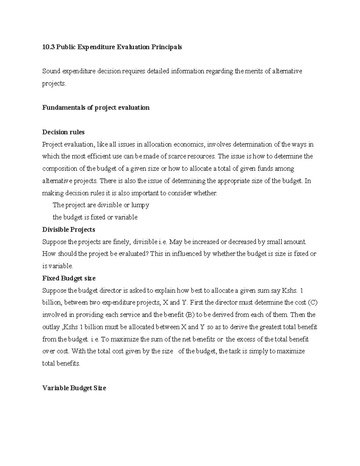 Public exp.evaluation principles - 10 Public Expenditure Evaluation ...