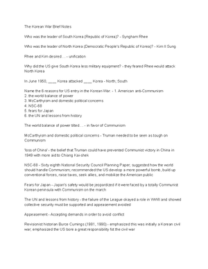 The Korean War - notes - The Korean War three c's of war - causes ...