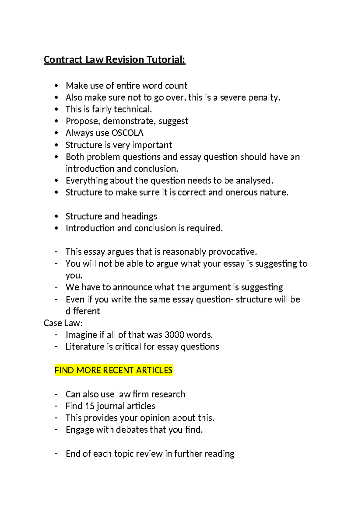 Contract Law Revision Tutorial - This is fairly technical. Propose, demonstrate, suggest - Studocu