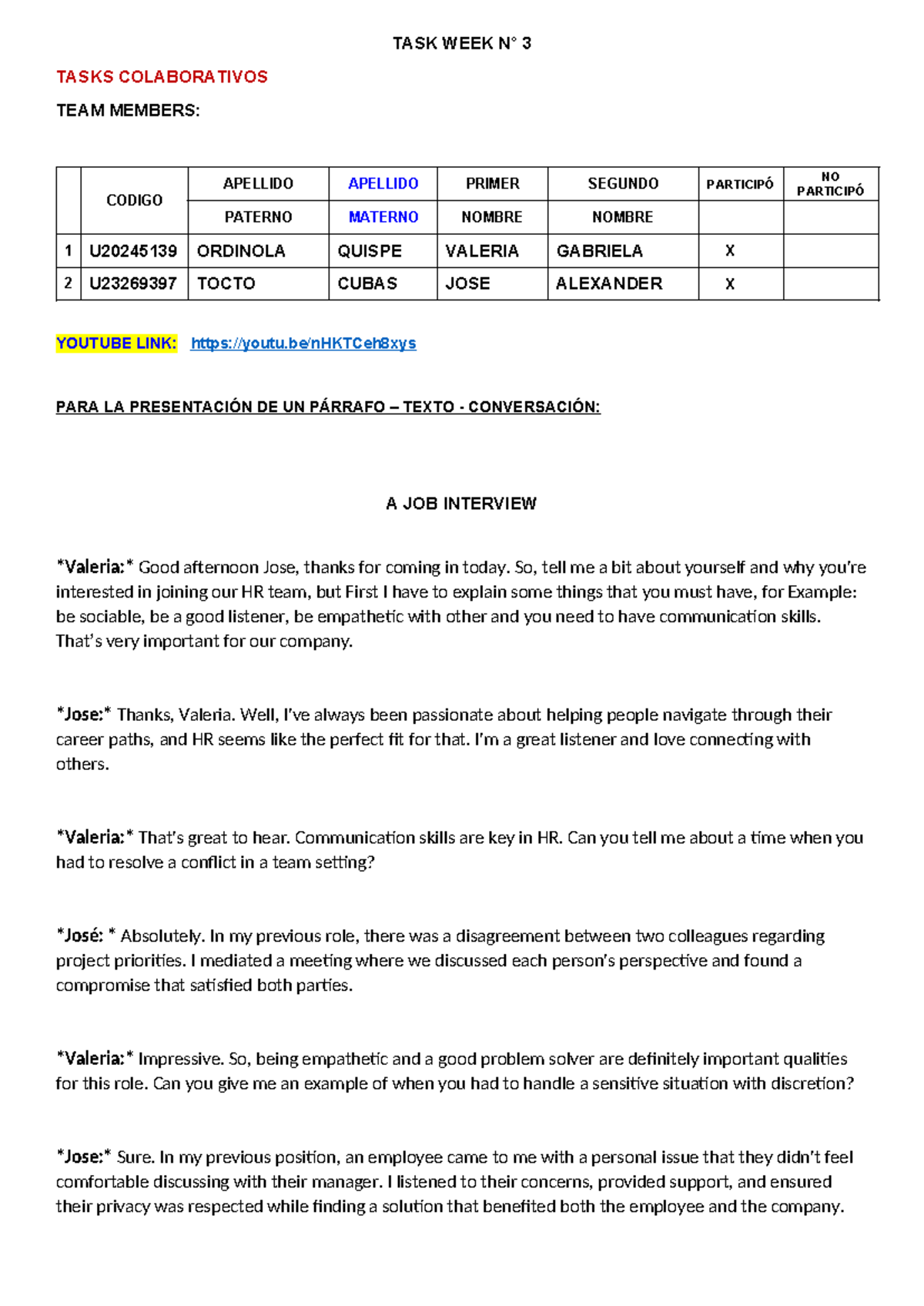 WEEK 3 English - ... - TASK WEEK N° 3 TASKS COLABORATIVOS TEAM MEMBERS: CODIGO APELLIDO APELLIDO ...