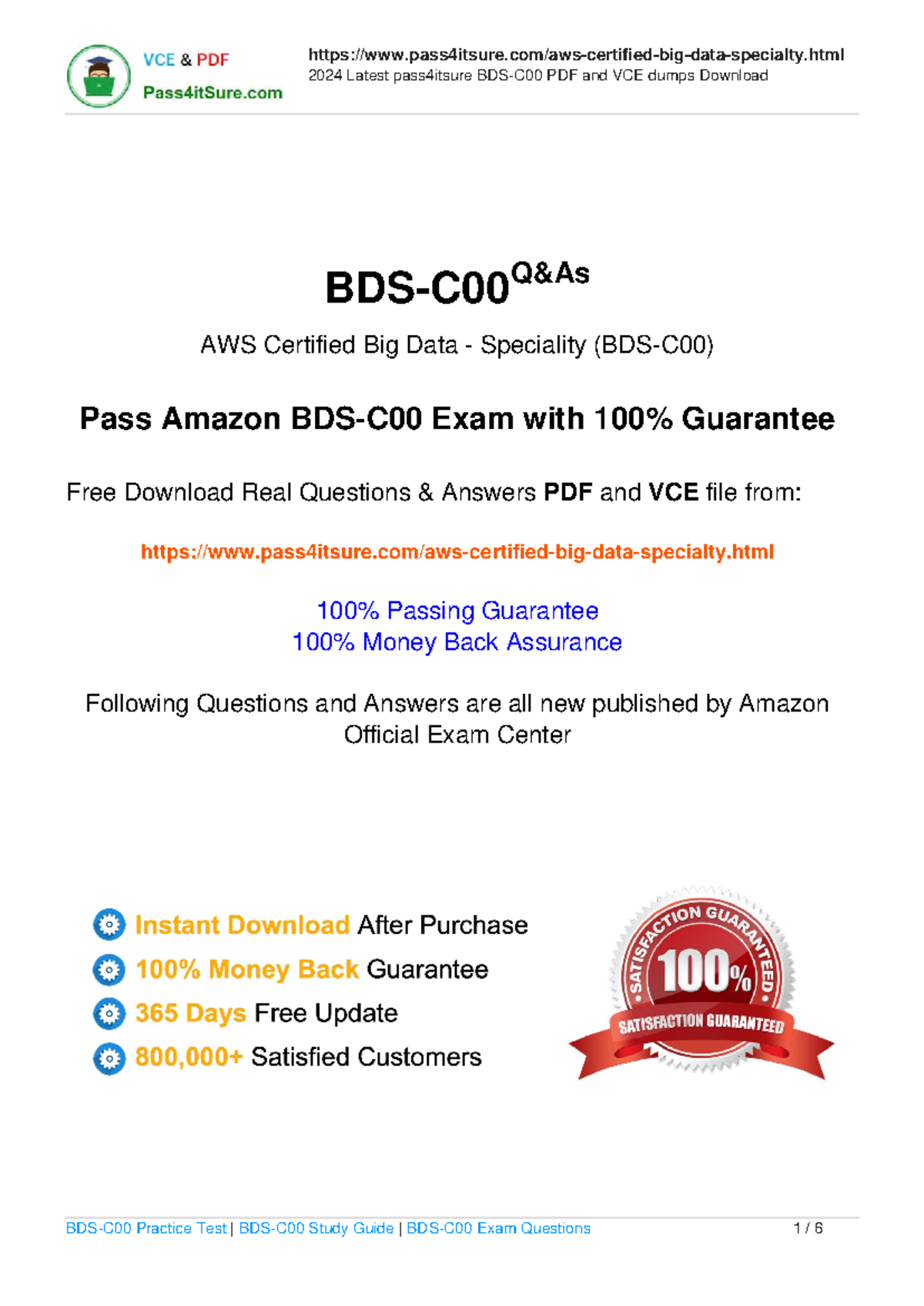 BDS-C00 - AWS BDS-C00 dumps practice materials provided by Pass4itsure ...