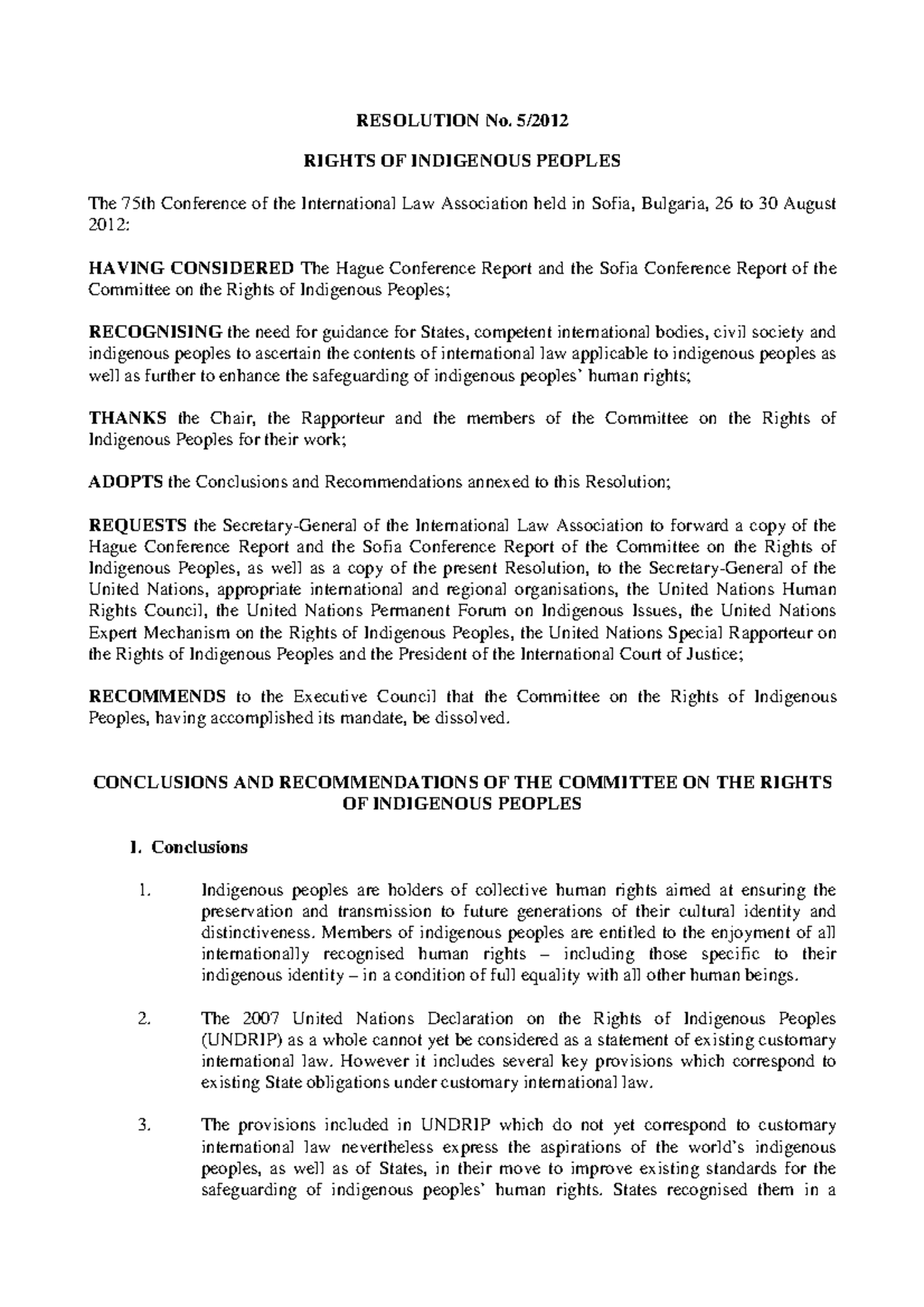 Conference Resolution (English) Sofia 2012 - RESOLUTION No. 5/ RIGHTS ...