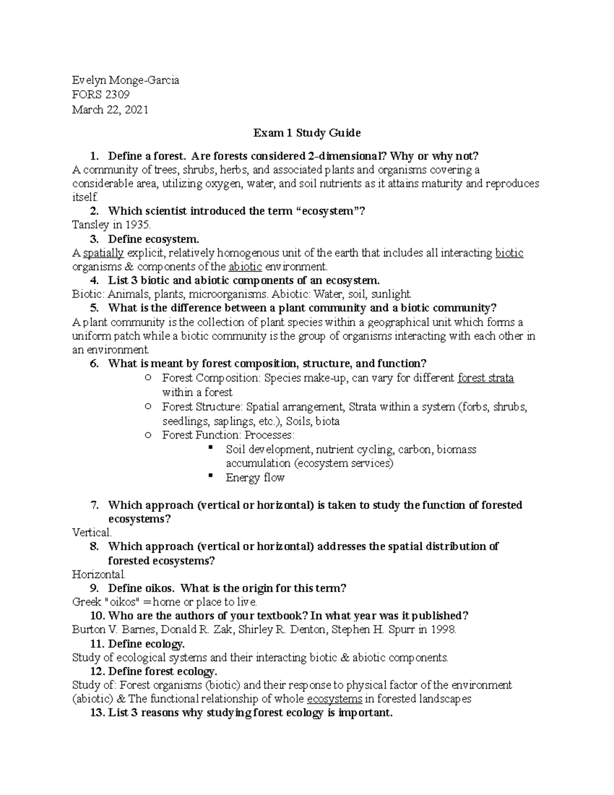 Exam 1 Study Guide Key - FORS2309 - SFA - Studocu
