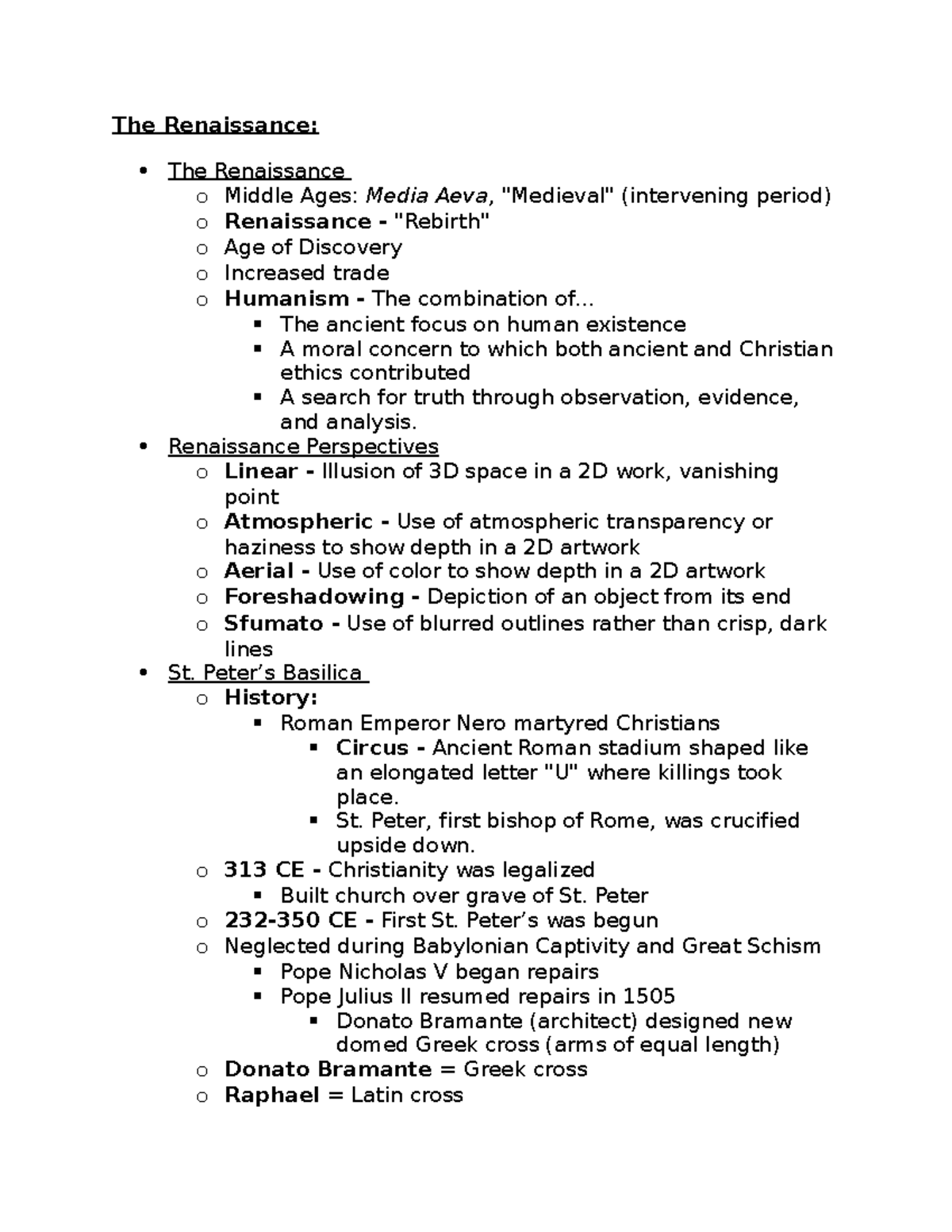 FA 150 Chapter 10 Notes - The Renaissance: The Renaissance o Middle ...