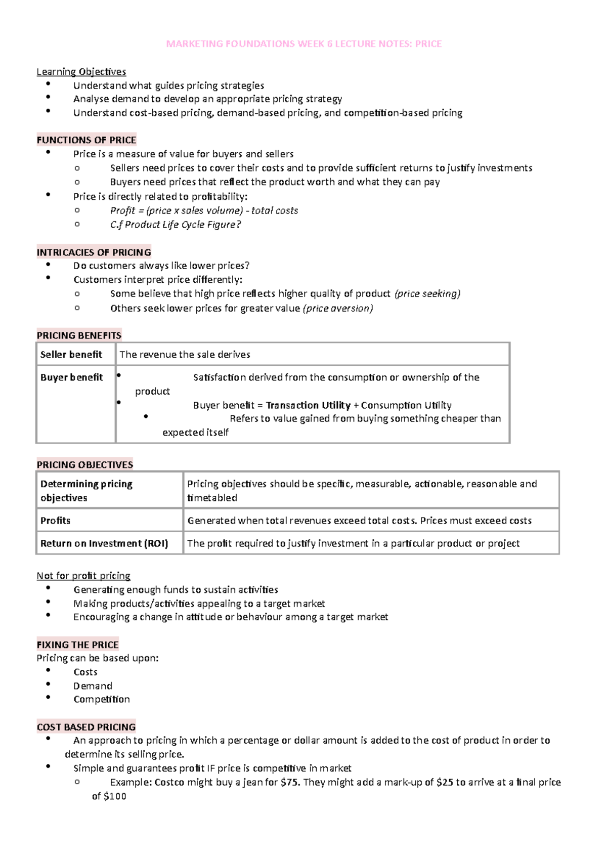 Marketing Foundations WEEK 6 Lecture Notes - MARKETING FOUNDATIONS WEEK ...