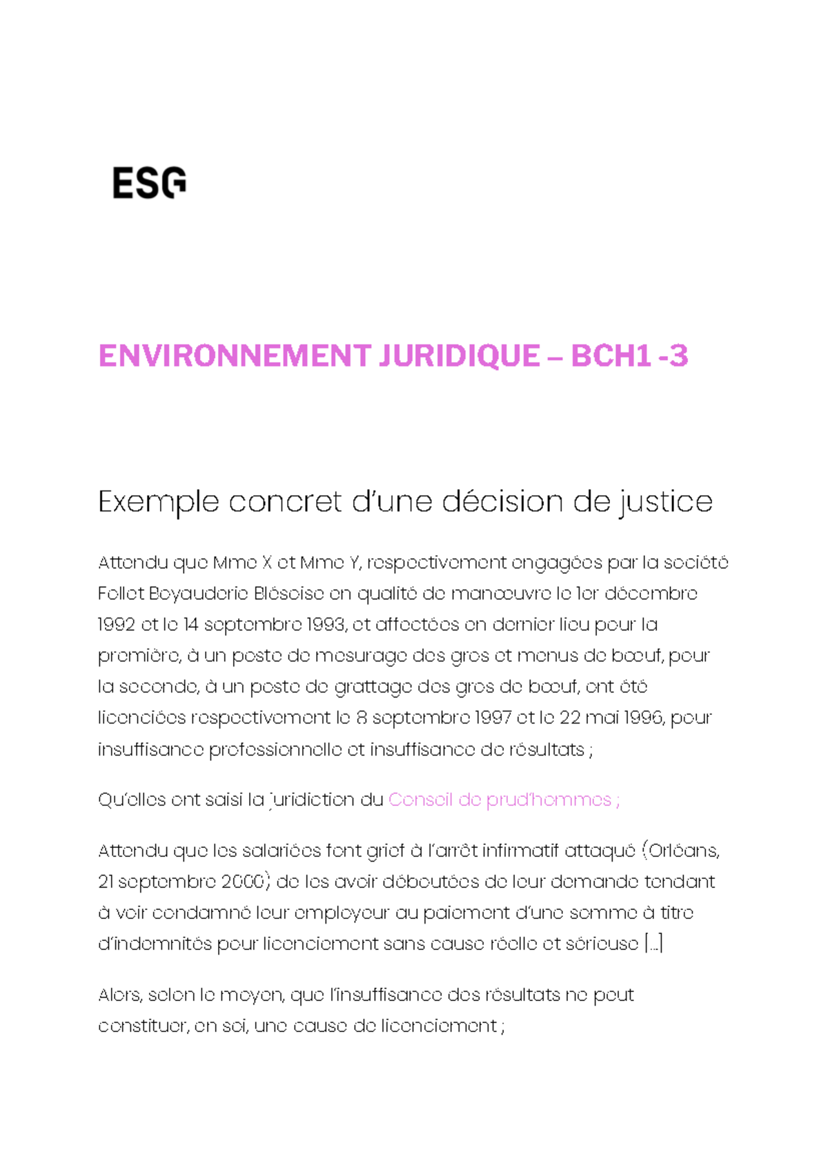 Environnement Juridique- Exemple DÉ Cision DE Justice - ENVIRONNEMENT JURIDIQUE – BCH1 - 3 ...