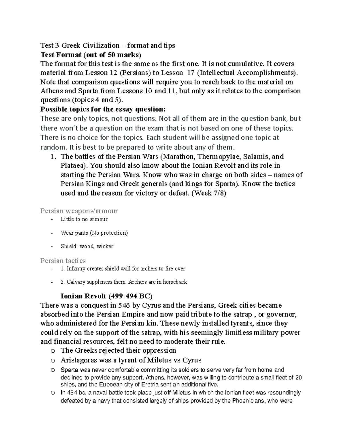 Test 3 Greek Civilization topics and format - Test 3 Greek Civilization ...