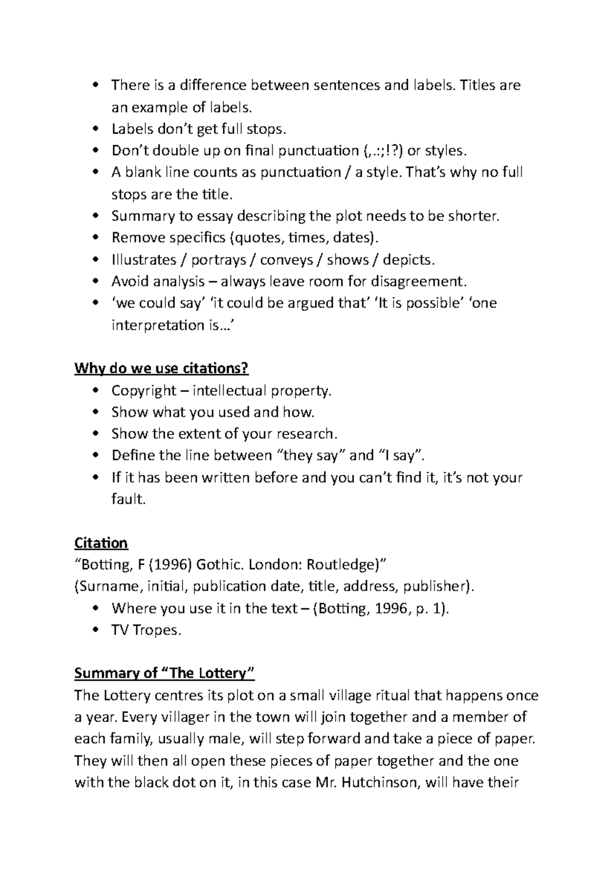 Citations - There is a diference between sentences and labels. Titles ...