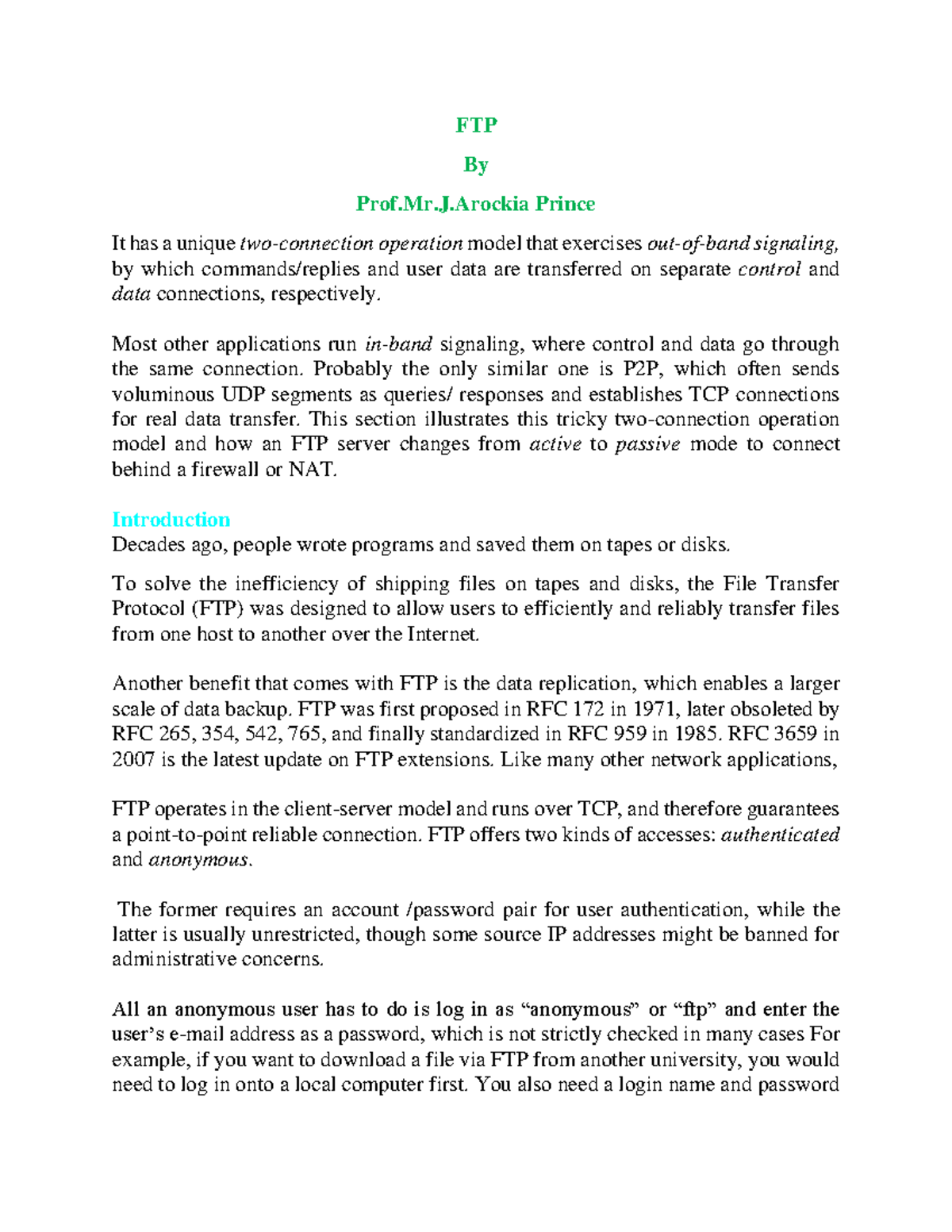 Ftp Perfect Notes Ftp By Prof Mr J Prince It Has A Unique Two