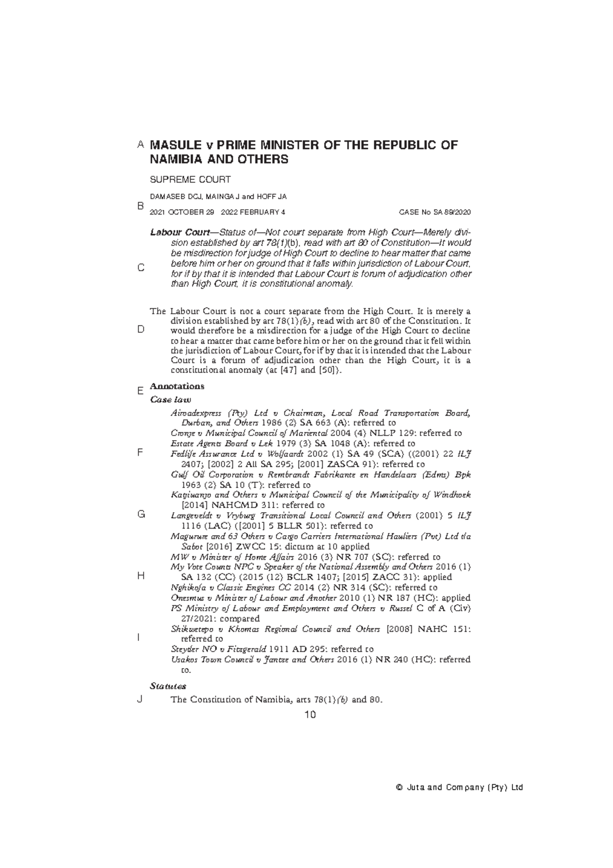 4. Masule v Prime Minister of the Republic of Namibia and Others 2022 ...
