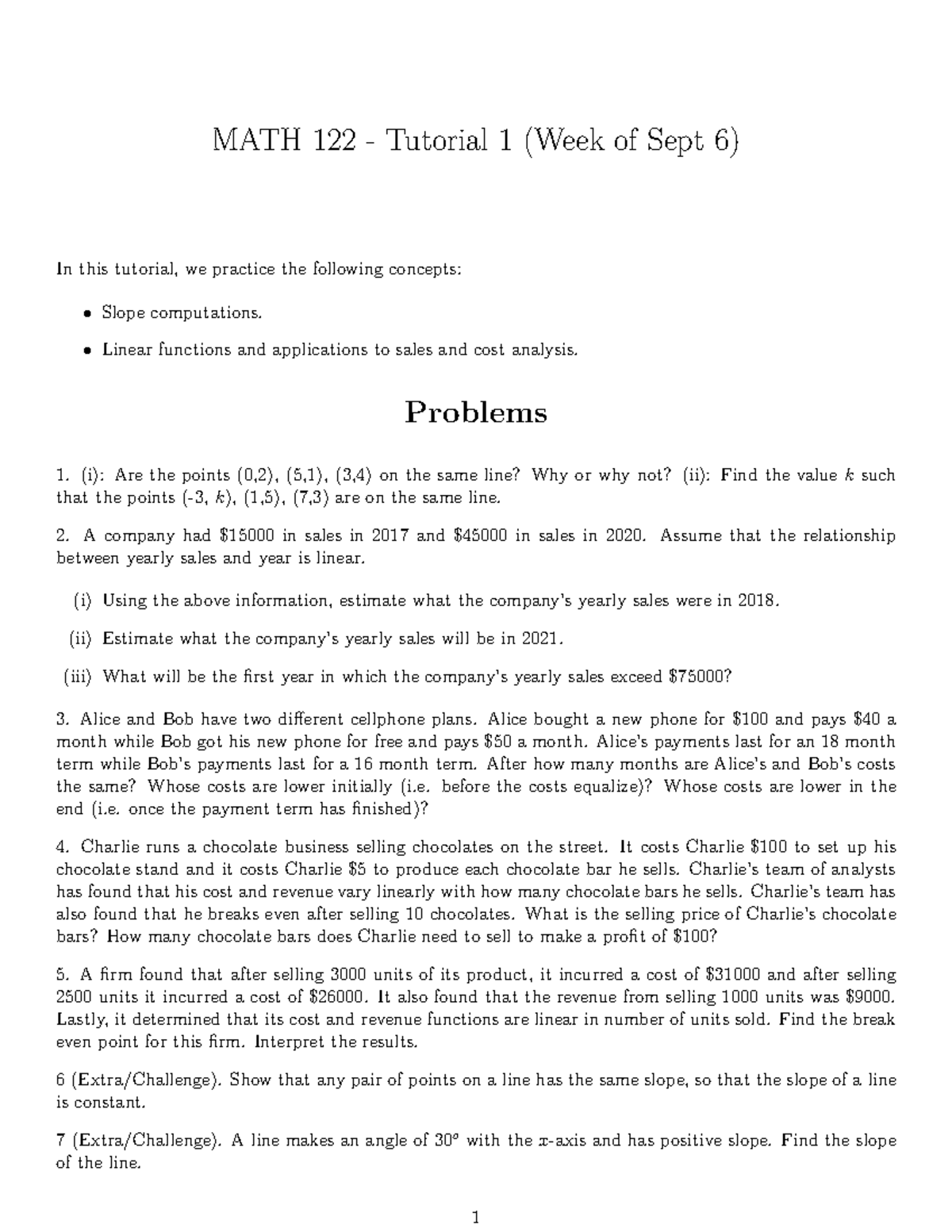 MATH 122 Tutorial 1 - MATH 122 - Tutorial 1 (Week of Sept 6) In this ...