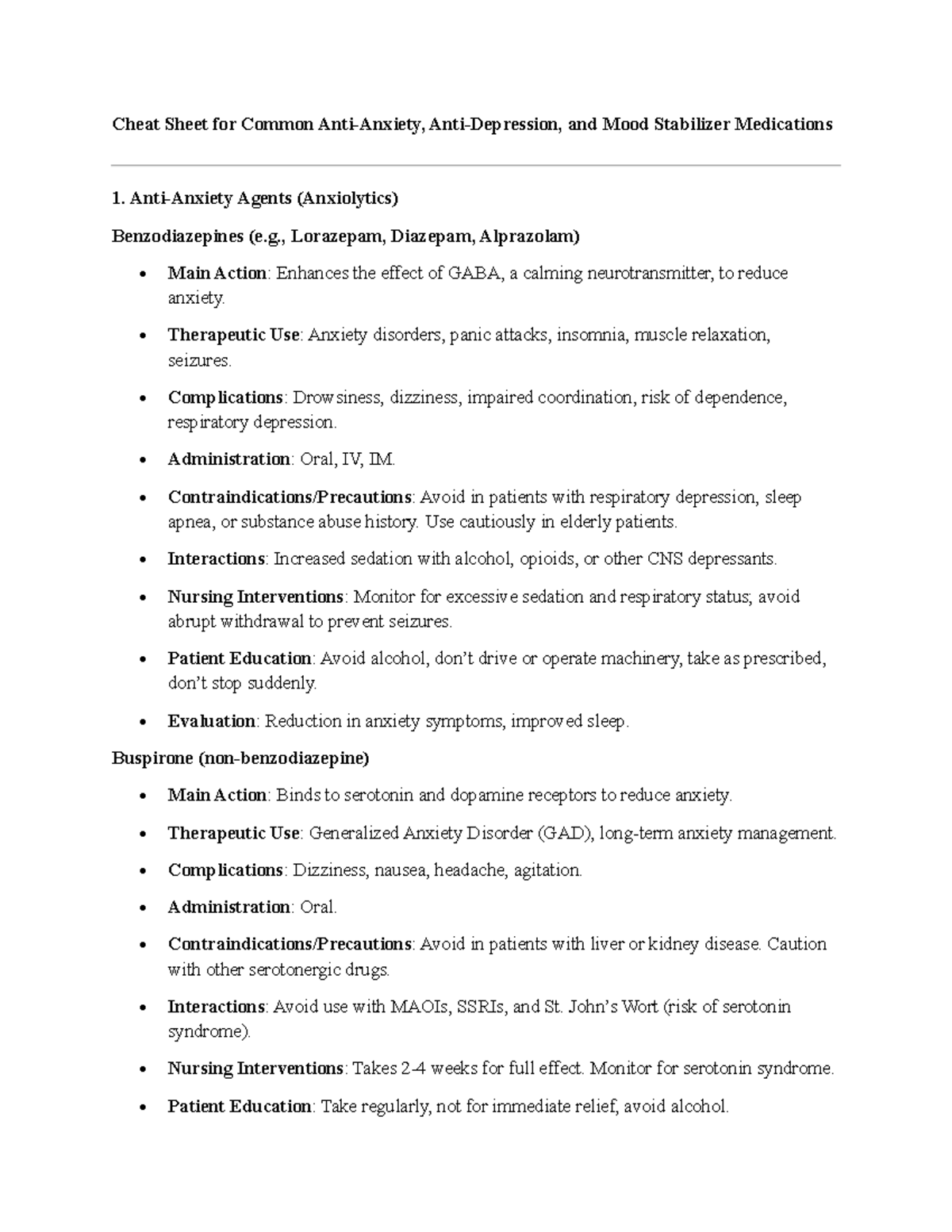 Cheat Sheet for Common Psych Meds - Cheat Sheet for Common Anti-Anxiety ...