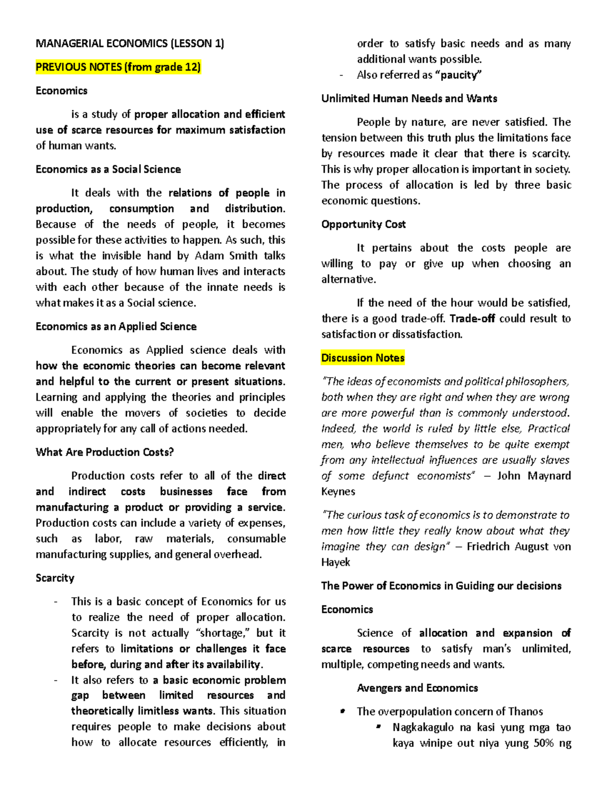 Managerial Economics (lesson 1) - MANAGERIAL ECONOMICS (LESSON 1 ...