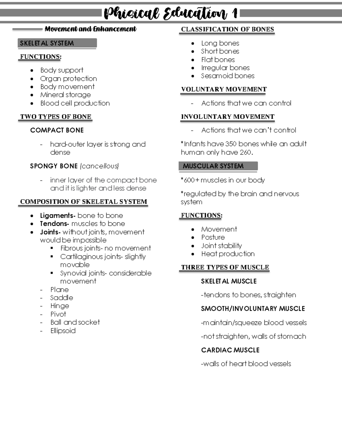 PE- Prelims - Phisical Education 1 Movement and Enhancement SKELETAL ...