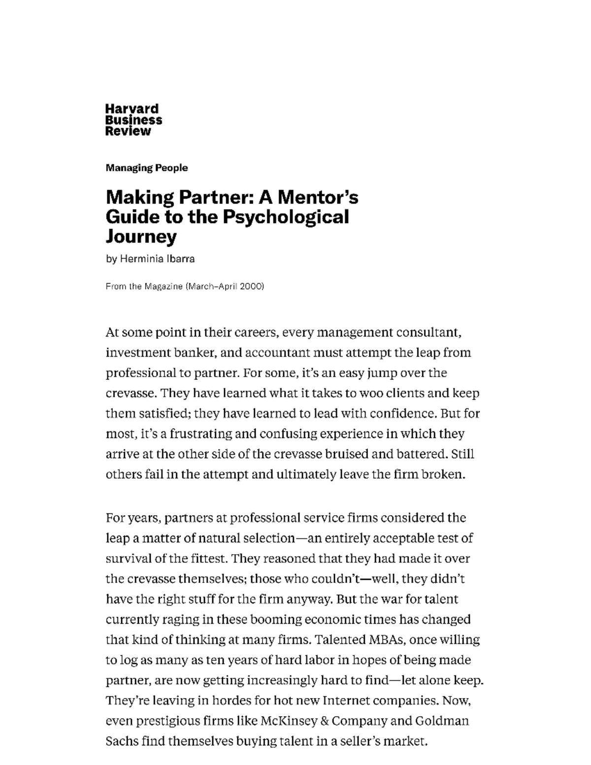 HBR Case - HBR Case - Harvard Business Review Managing People Making ...