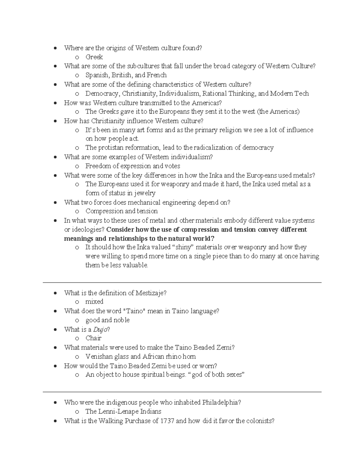 Module 4 Notes. - Where are the origins of Western culture found? o ...