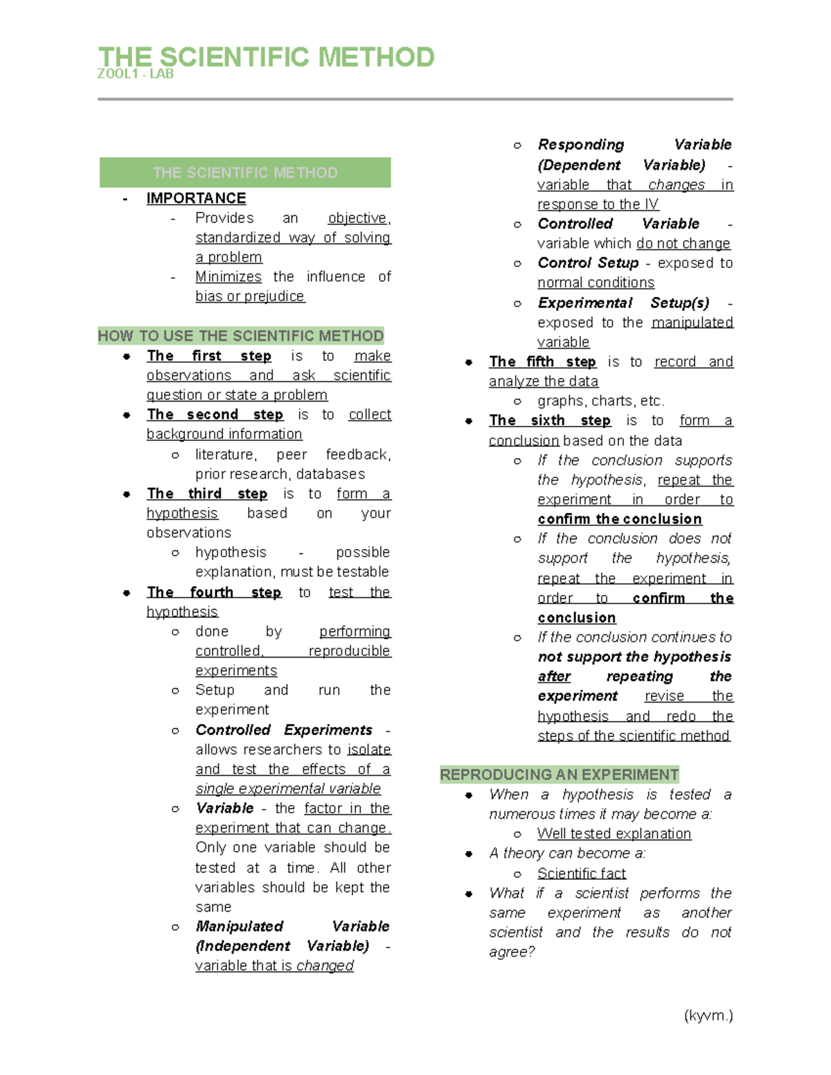 LAB1 - Scientific Method - THE SCIENTIFIC METHOD ZOOL1 - LAB THE ...