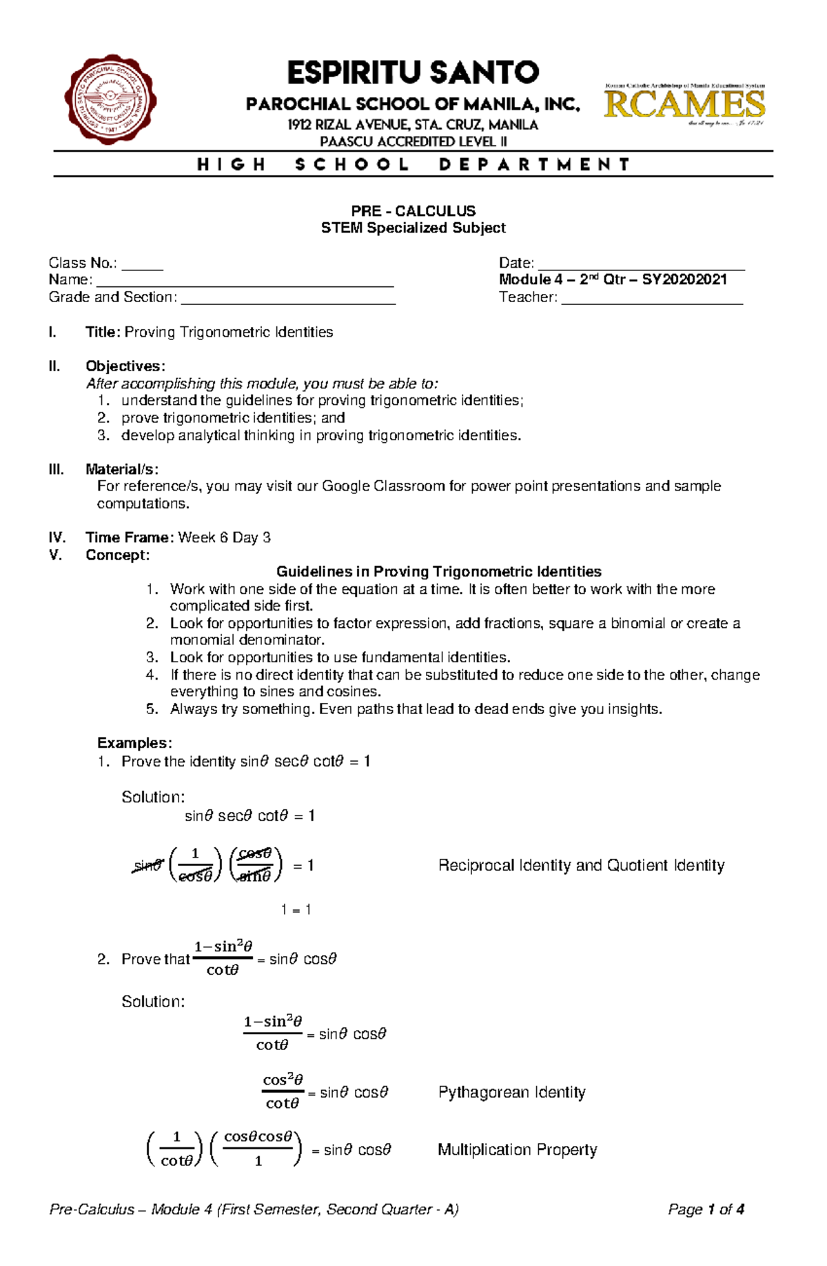 Pre Cal-Module-4 - Practice material for math - PRE - CALCULUS STEM ...