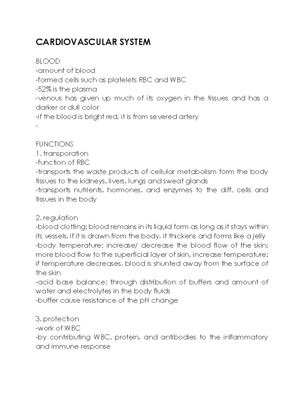 Cardiovascular System Notes - CARDIOVASCULAR SYSTEM BLOOD -amount of ...