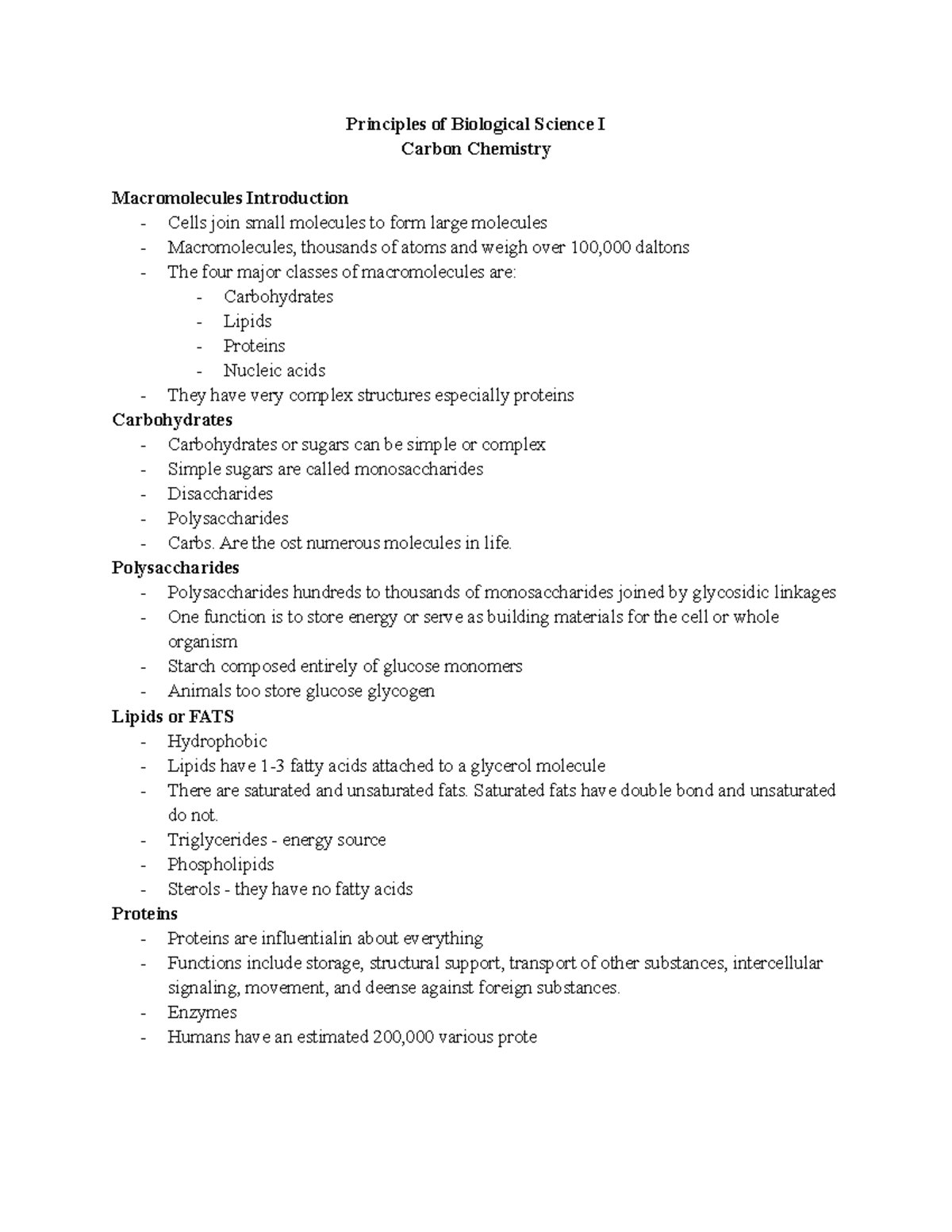 Carbon Chemistry 1 - Principles of Biological Science I Carbon ...