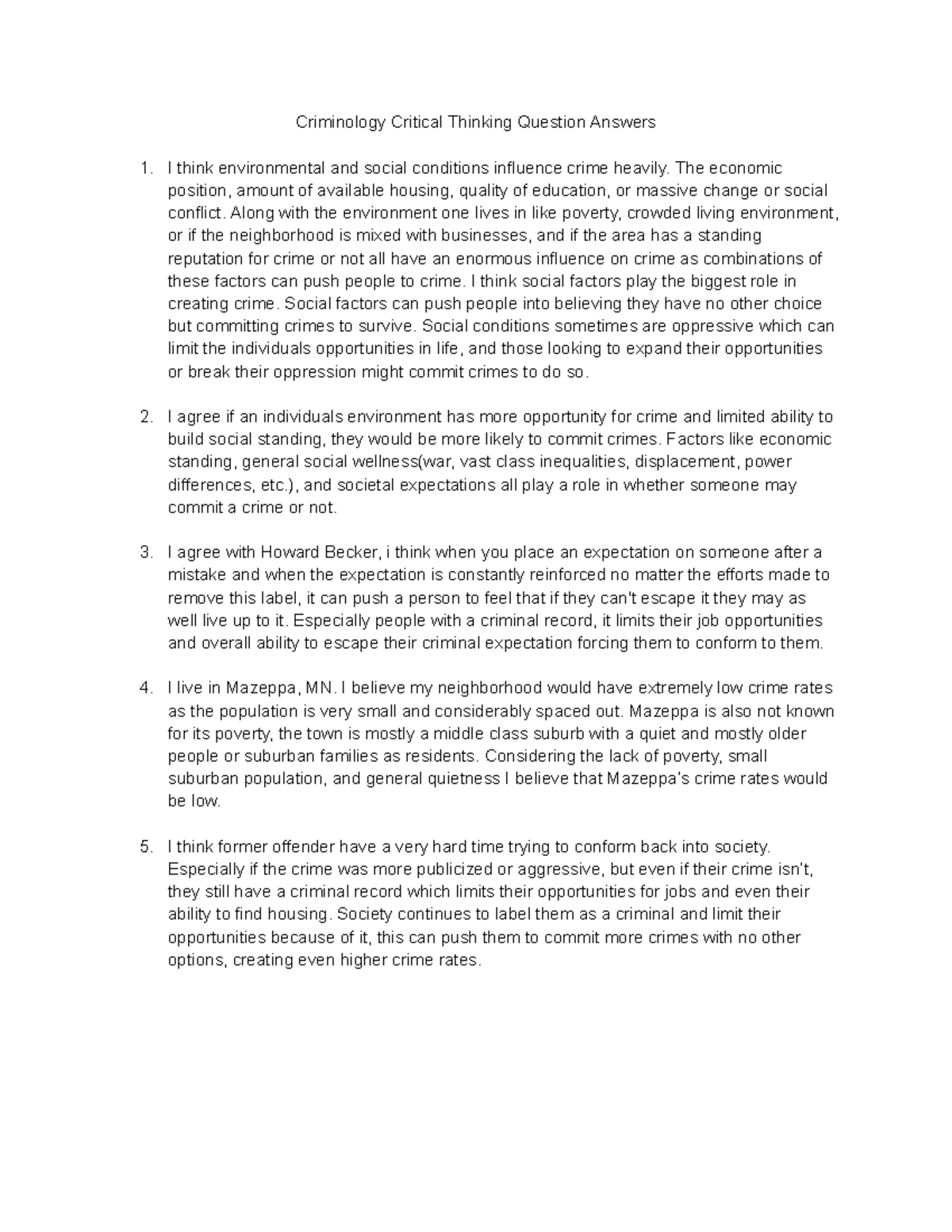 Criminology Critical Thinking Q's 3 - Criminology Critical Thinking ...