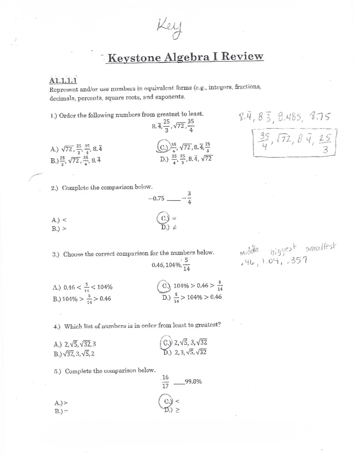 Algebra I Keystone Review Packet Answer Key - SSUD71-318 - Studocu