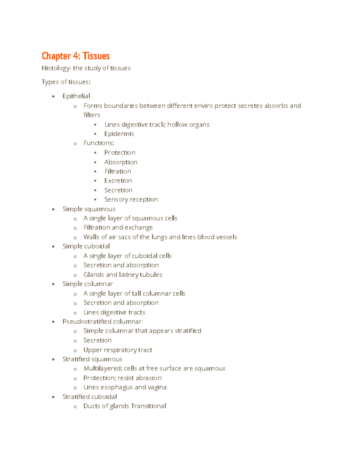 Chapter 4: Tissues - Chapter 4: Tissues Histology- the study of tissues ...