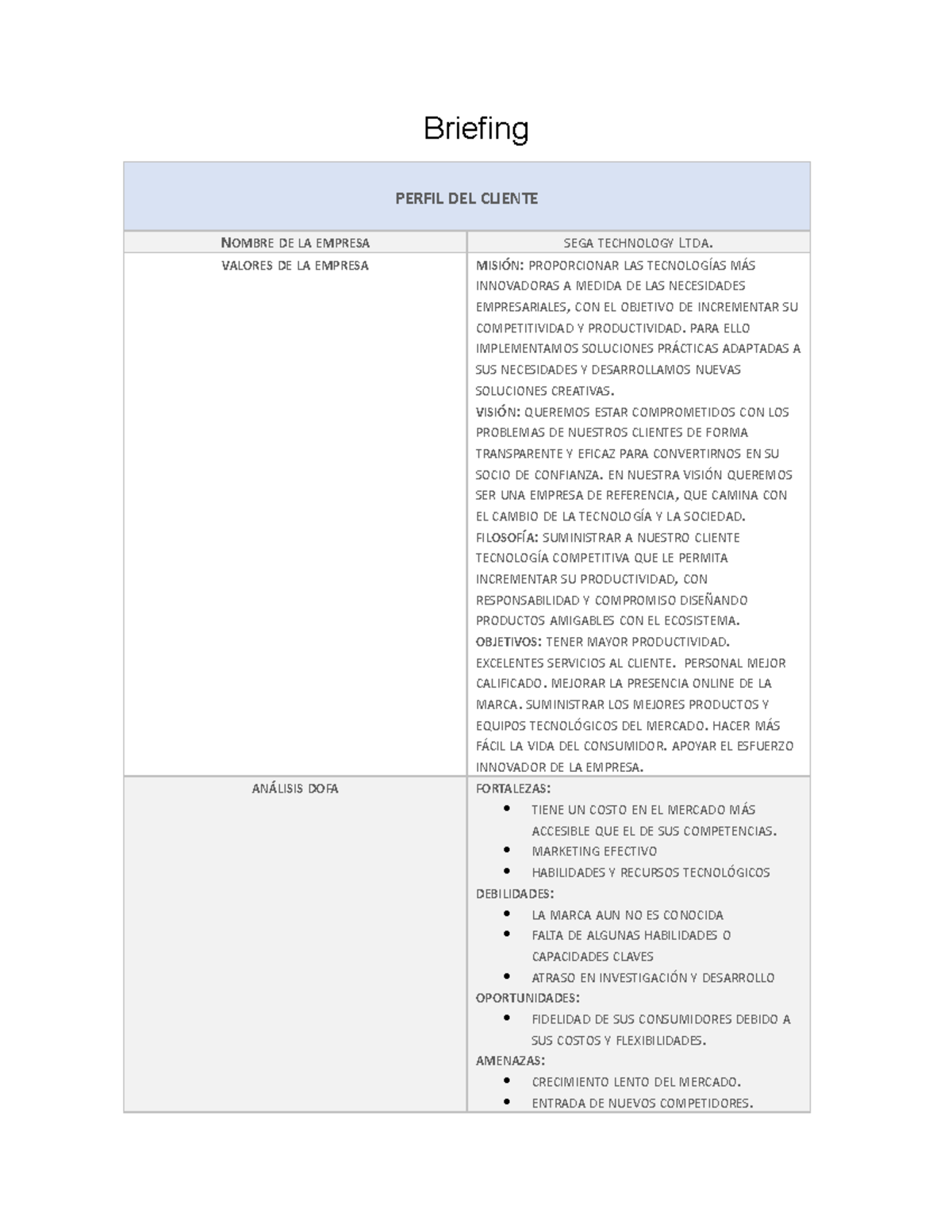 Briefing - brifin medios graficos - Briefing PERFIL DEL CLIENTE NOMBRE ...