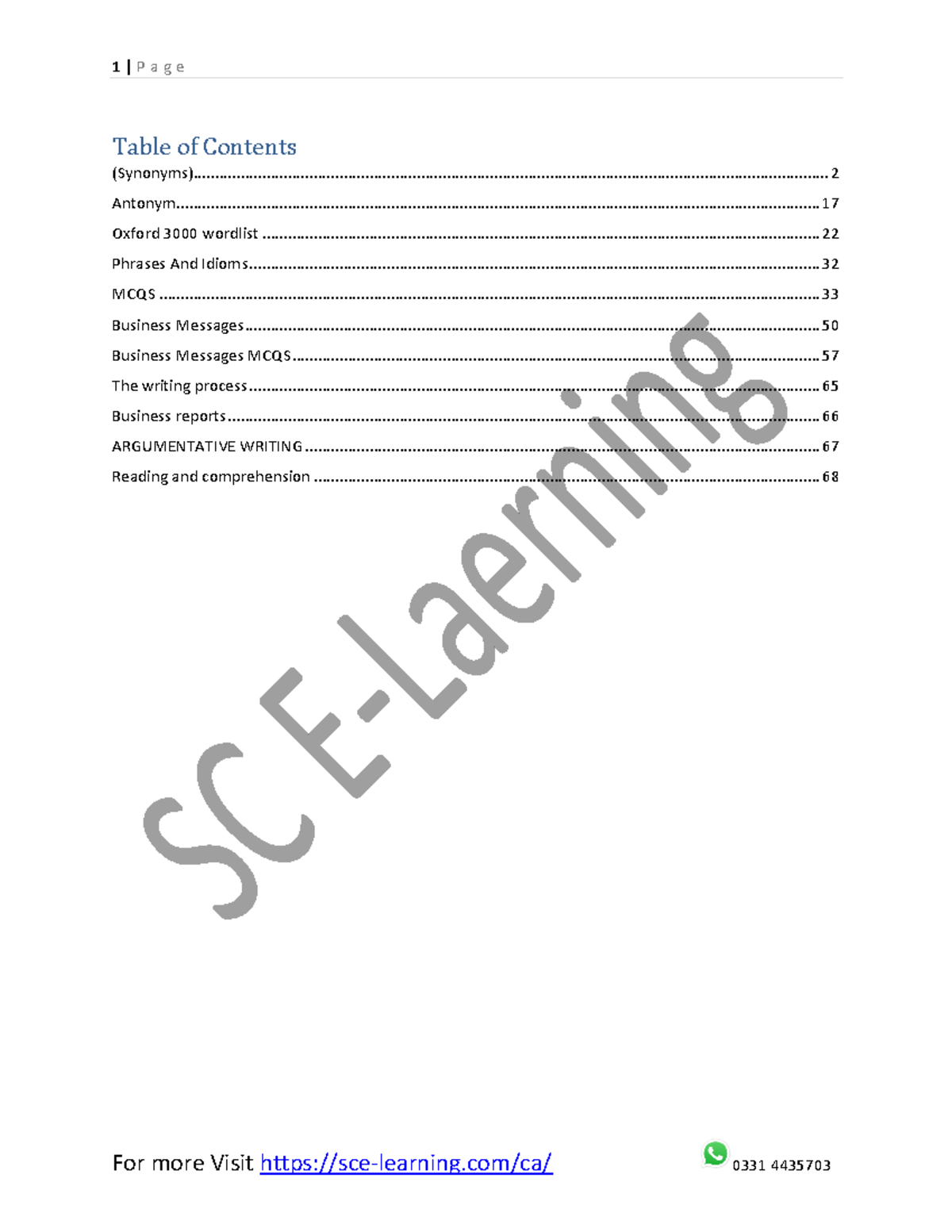 PRC 1 Sc e learning MCQs book - Table of Contents - Studocu