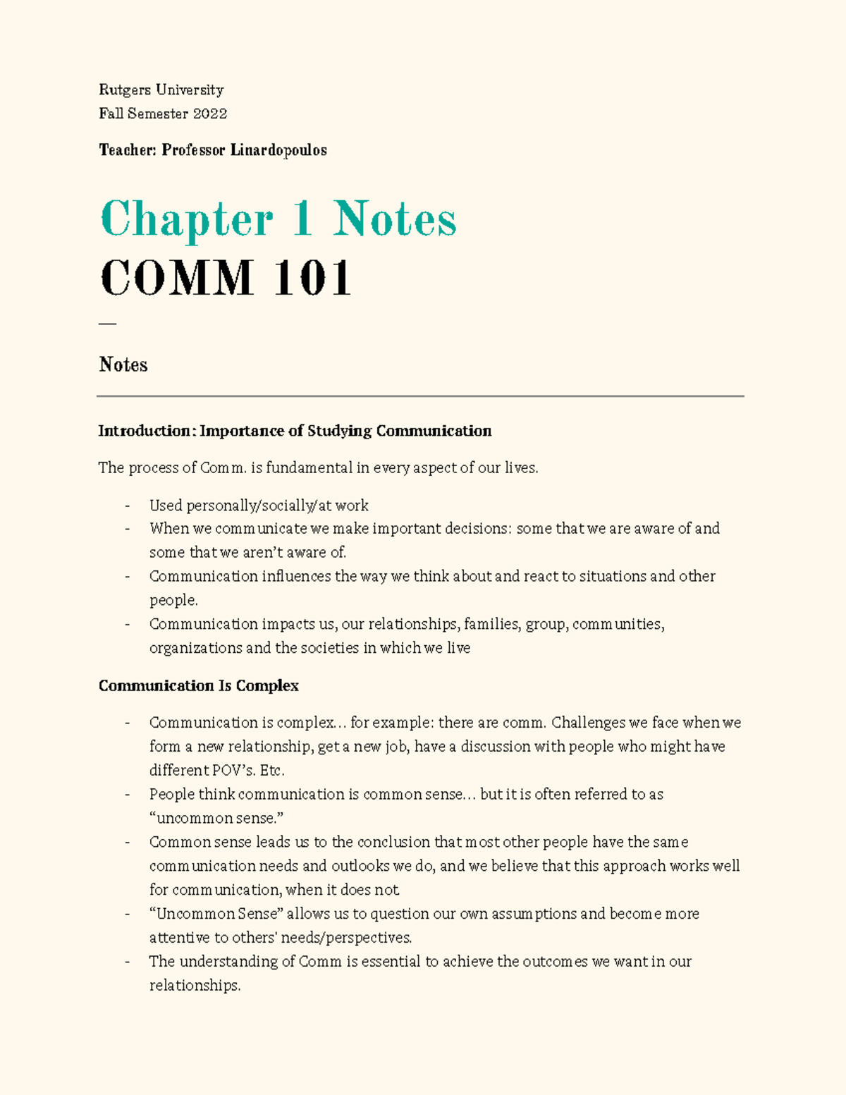 Chapter 1 Notes (Part One) - Rutgers University Fall Semester 2022 ...