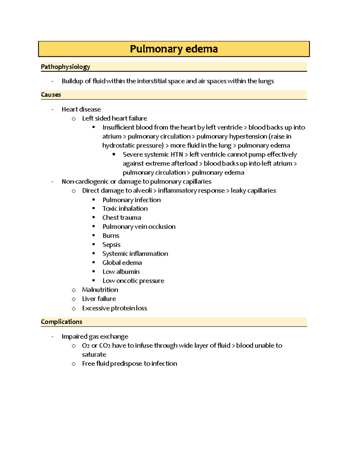 Notes- PULM Edema - Pulmonary edema Pathophysiology Buildup of fluid ...