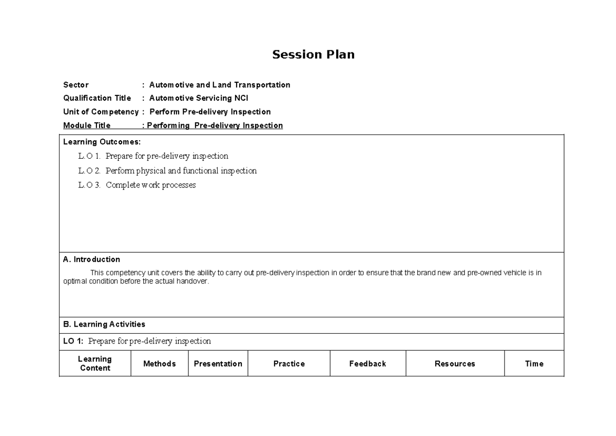 Session-Plan-Template - Session Plan Sector : Automotive and Land ...