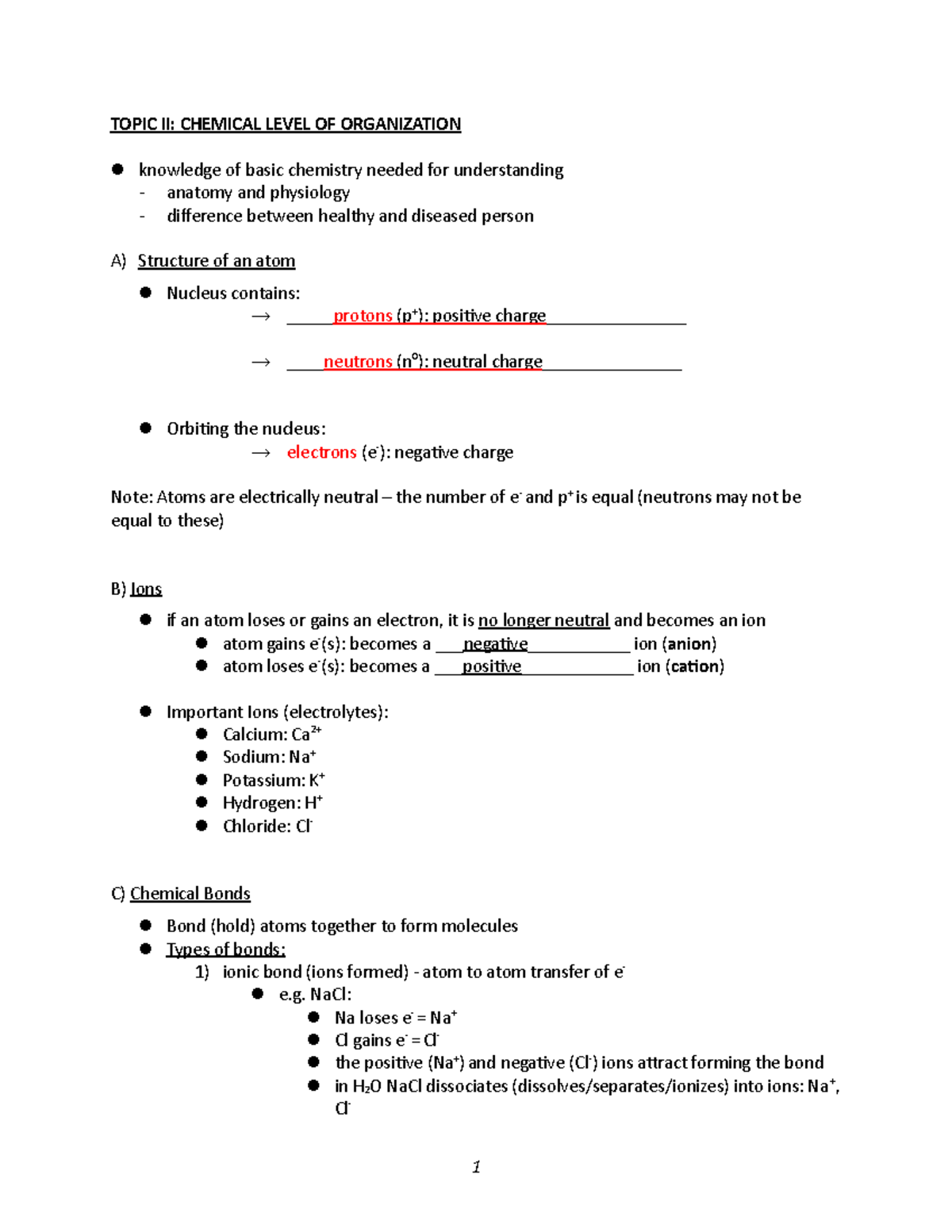 2 - Topic II - Chemical Level OF Organization - TOPIC II: CHEMICAL ...