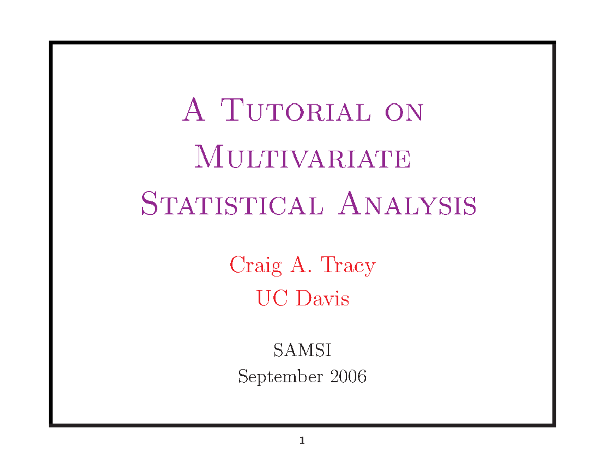 Manova Tutorial - NOTES - A Tutorial on Multivariate Statistical ...