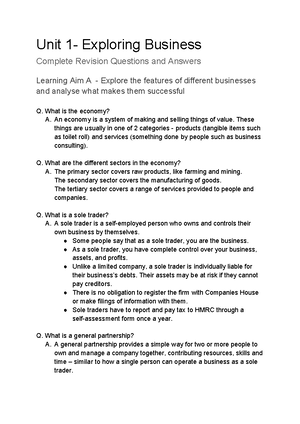 Example work for Unit 1 - upto distinction - Learning aim A: Explore ...