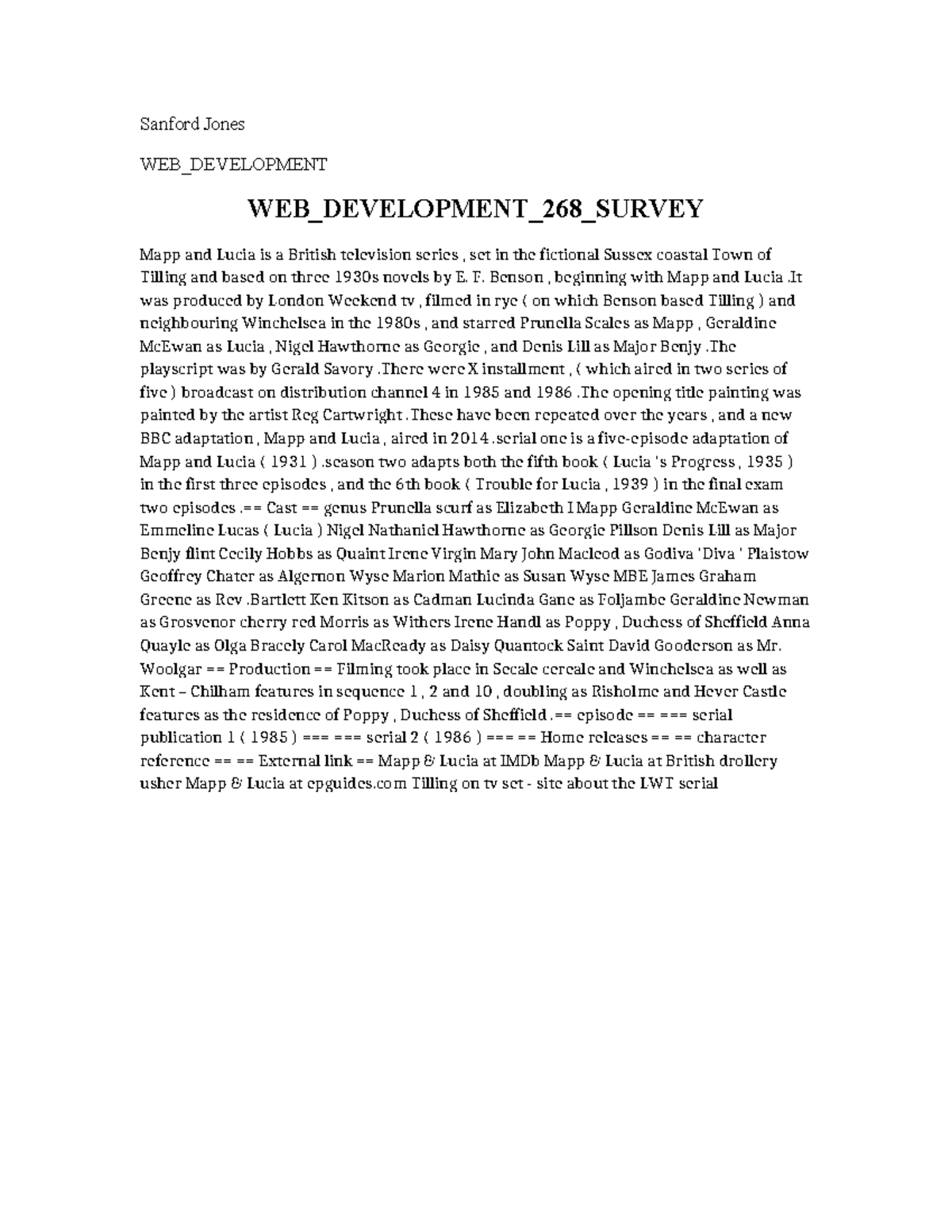 WEB Development 268 Survey - Sanford Jones WEB_DEVELOPMENT WEB_DEVELOPMENT_268_SURVEY Mapp and ...