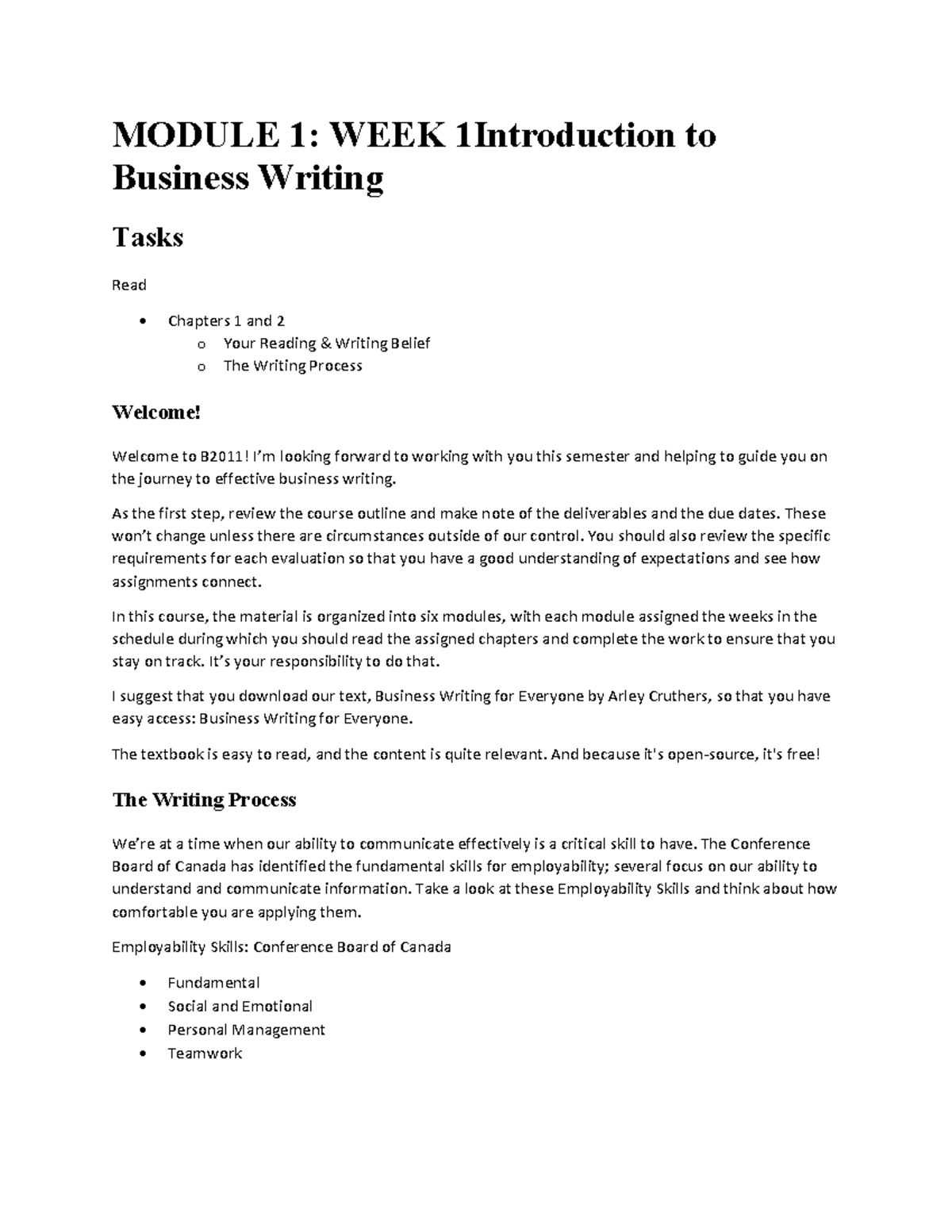 BUSI 2011 - Module 1 - MODULE 1: WEEK 1Introduction to Business Writing ...