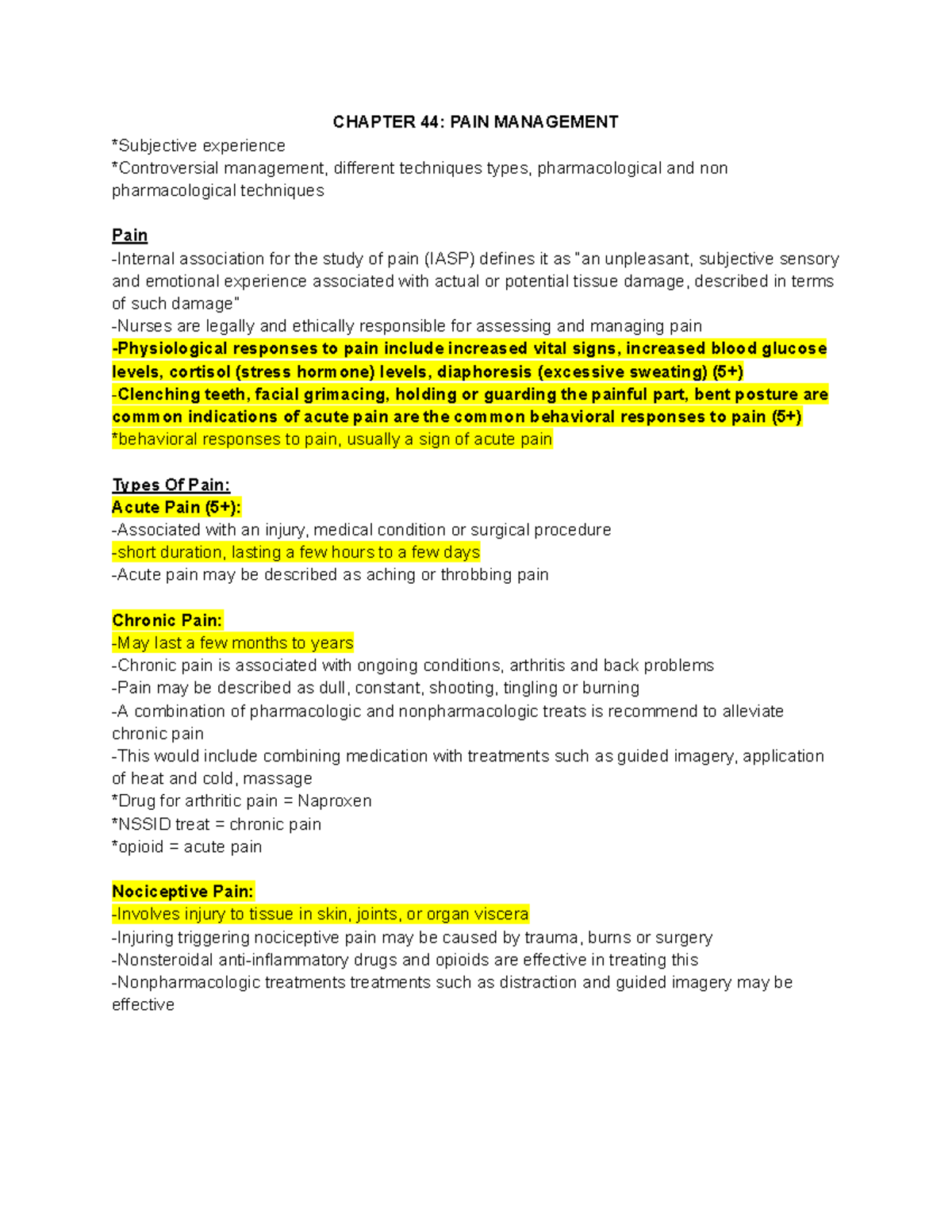 Pain Management Techniques and Types - Studocu